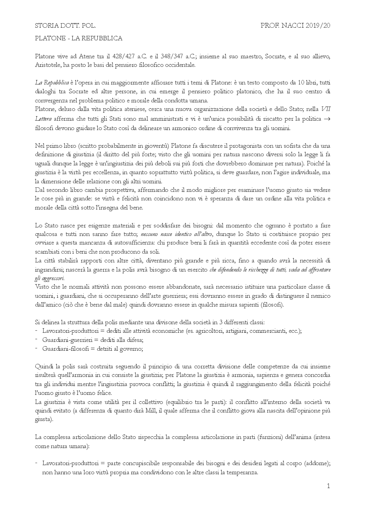 Riassunto Lezione Platone Prof Nacci Docsity