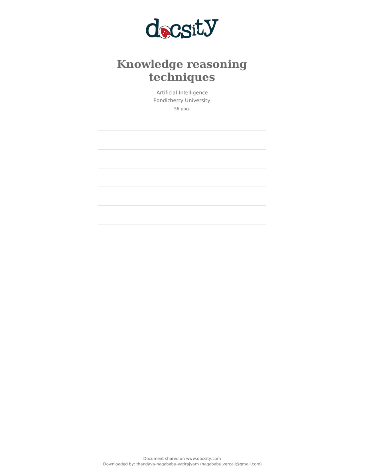 Knowledge Reasoning Techniques Lecture Notes For Artificial