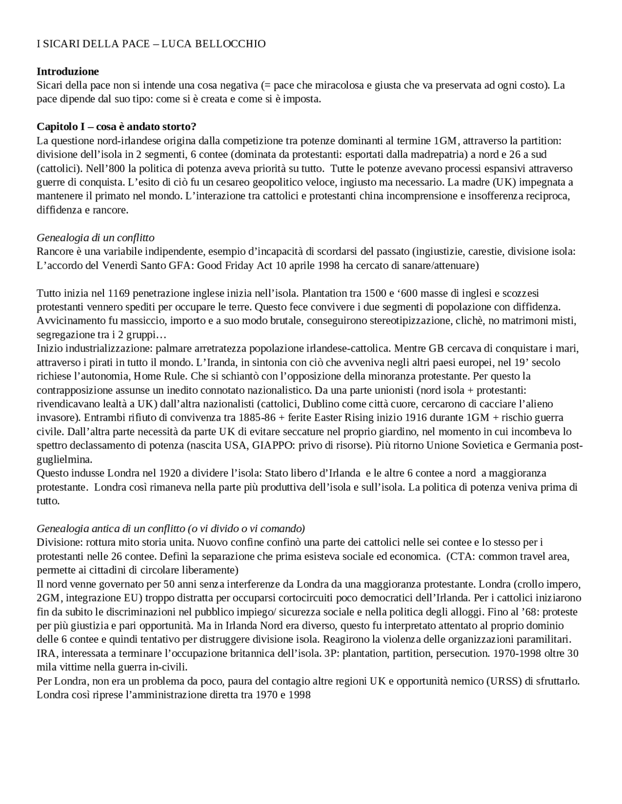 I Sicari Della Pace 2019 Libro Riassunto Docsity