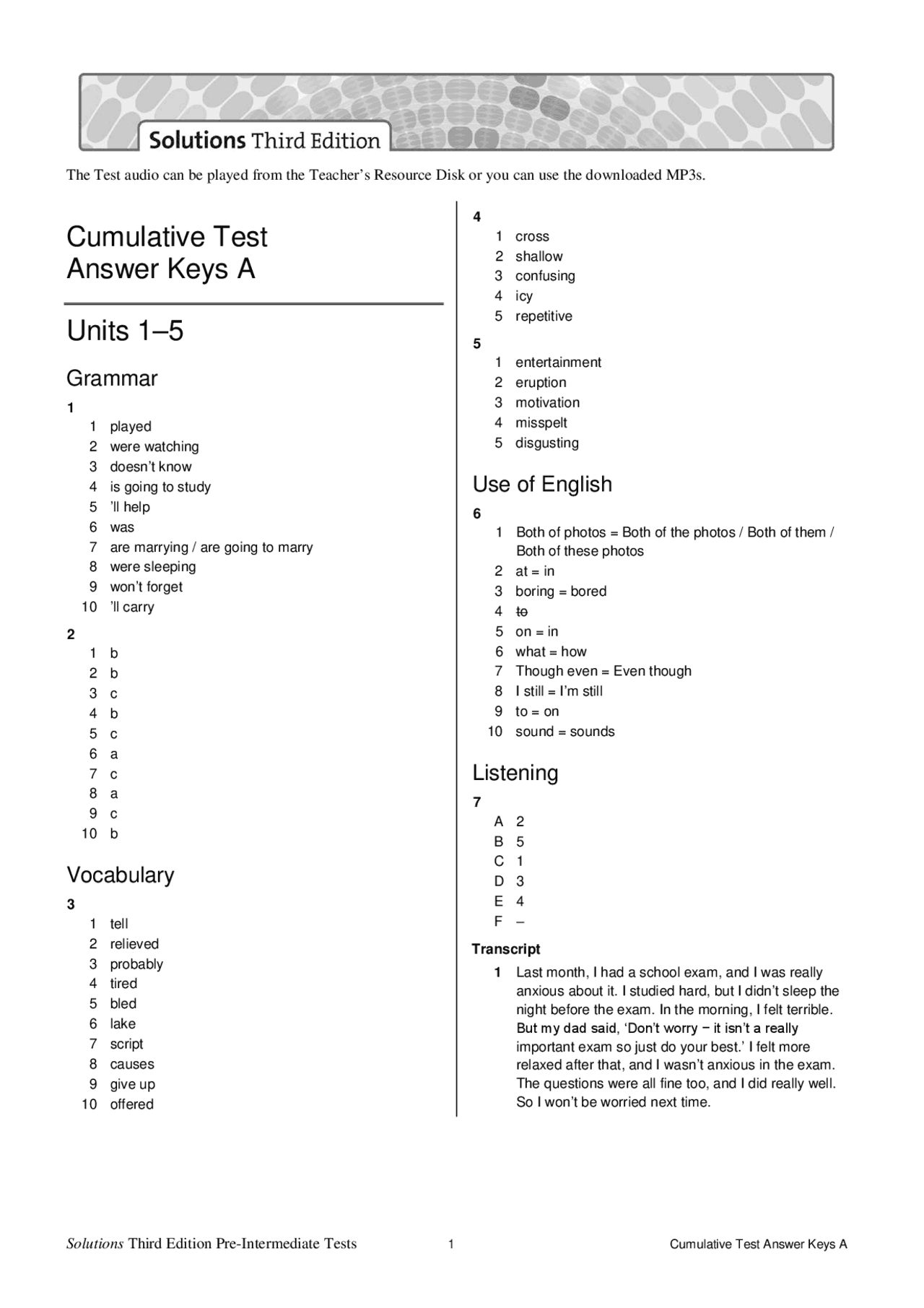 Test Ingles Preintermedio | Exámenes de Inglés | Docsity