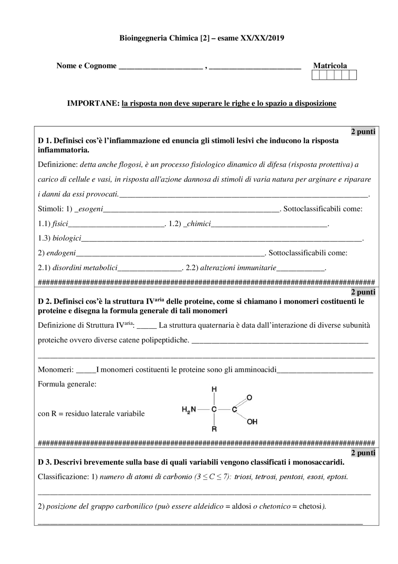 Prova Desame Della Seconda Parte Di Bioingegneria Chimica Con Candiani
