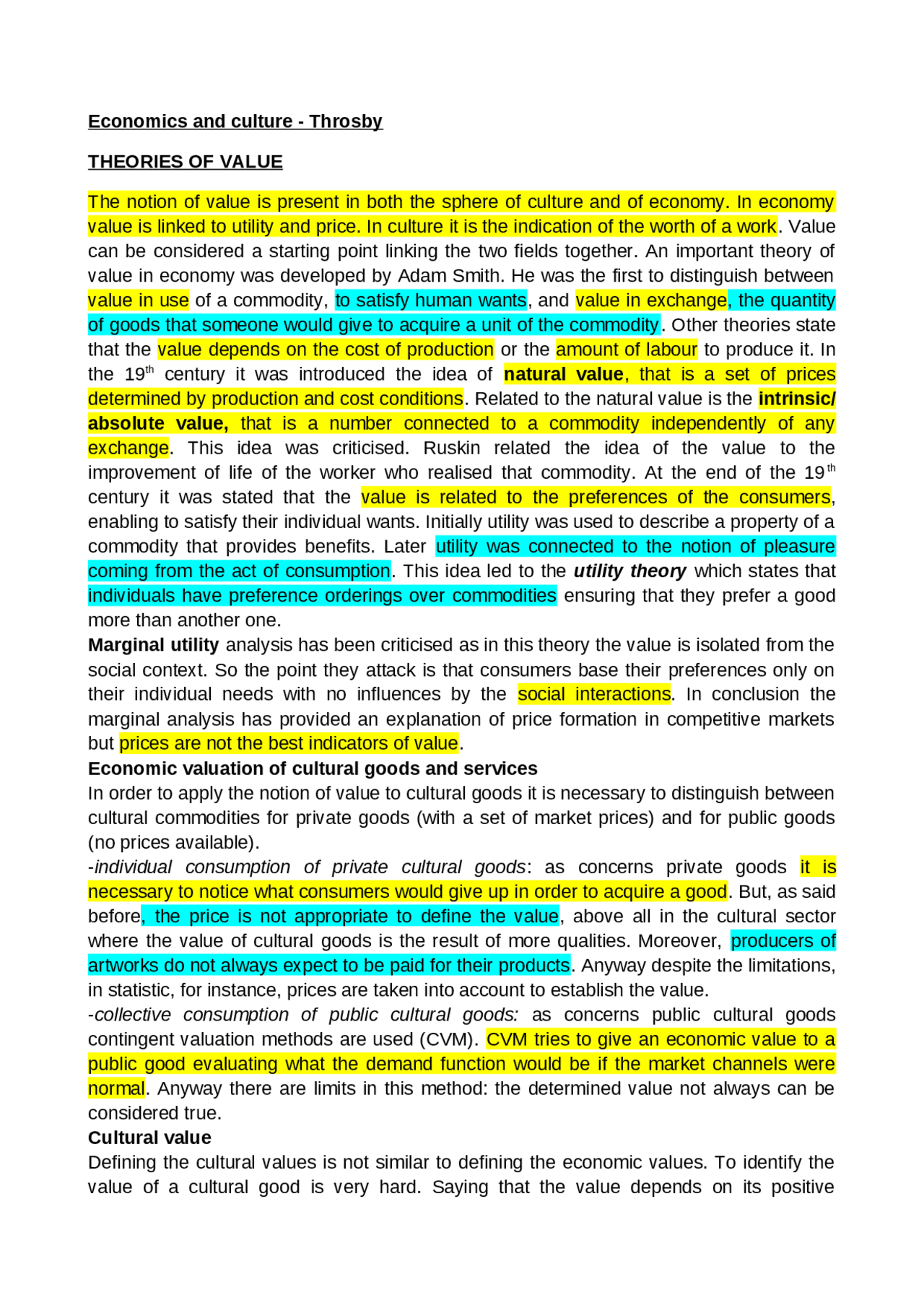 Economics and culture - David Throsby - Docsity
