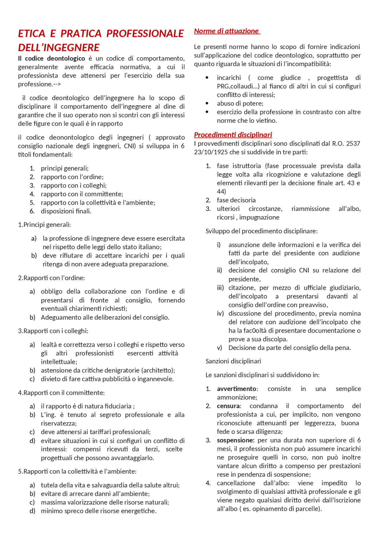 Sintesi Codice Deontologico Cni Appunti Di Ingegneria Civile Docsity