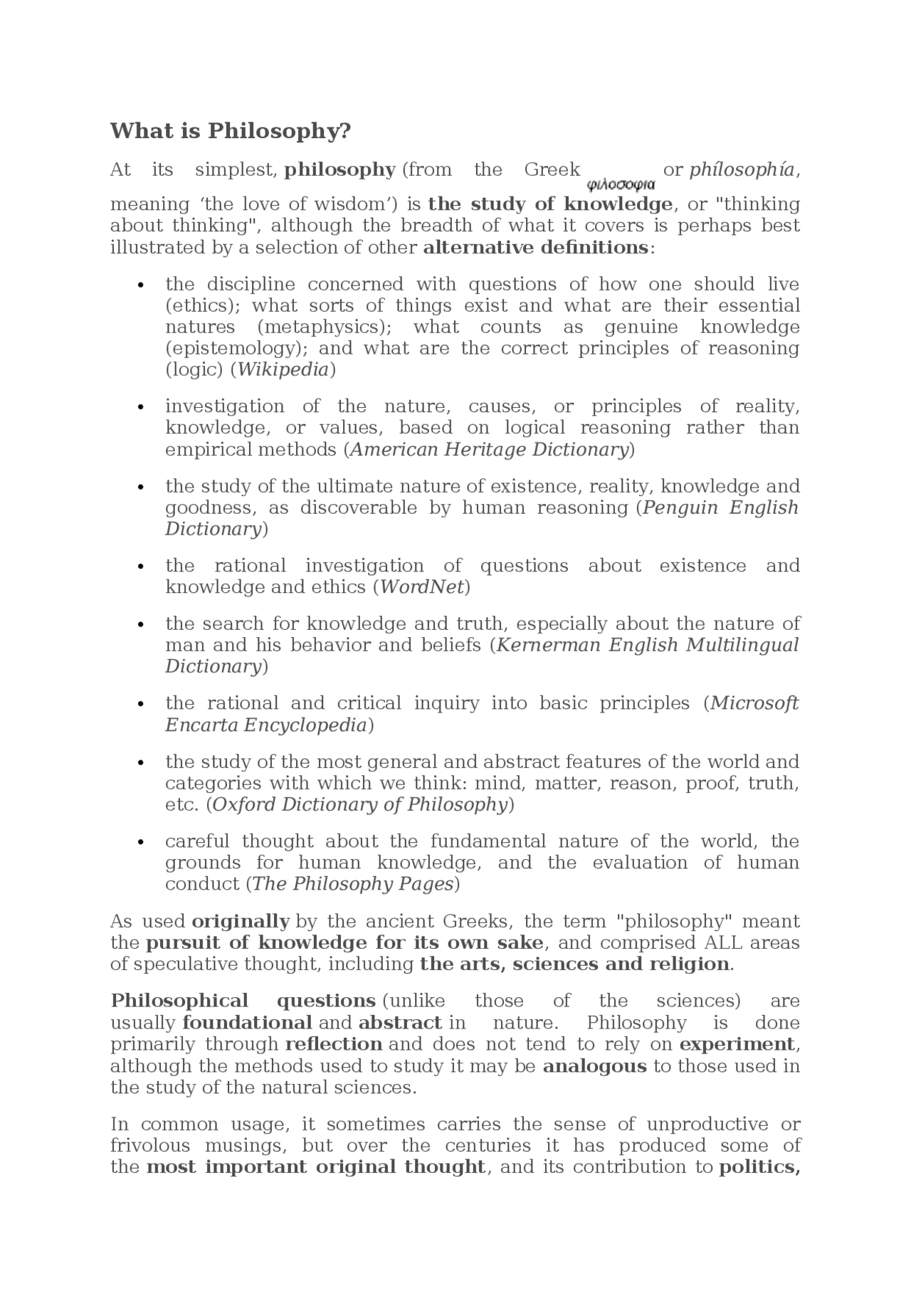 What is Philosophy and what are the major divisions of Philosophy ...