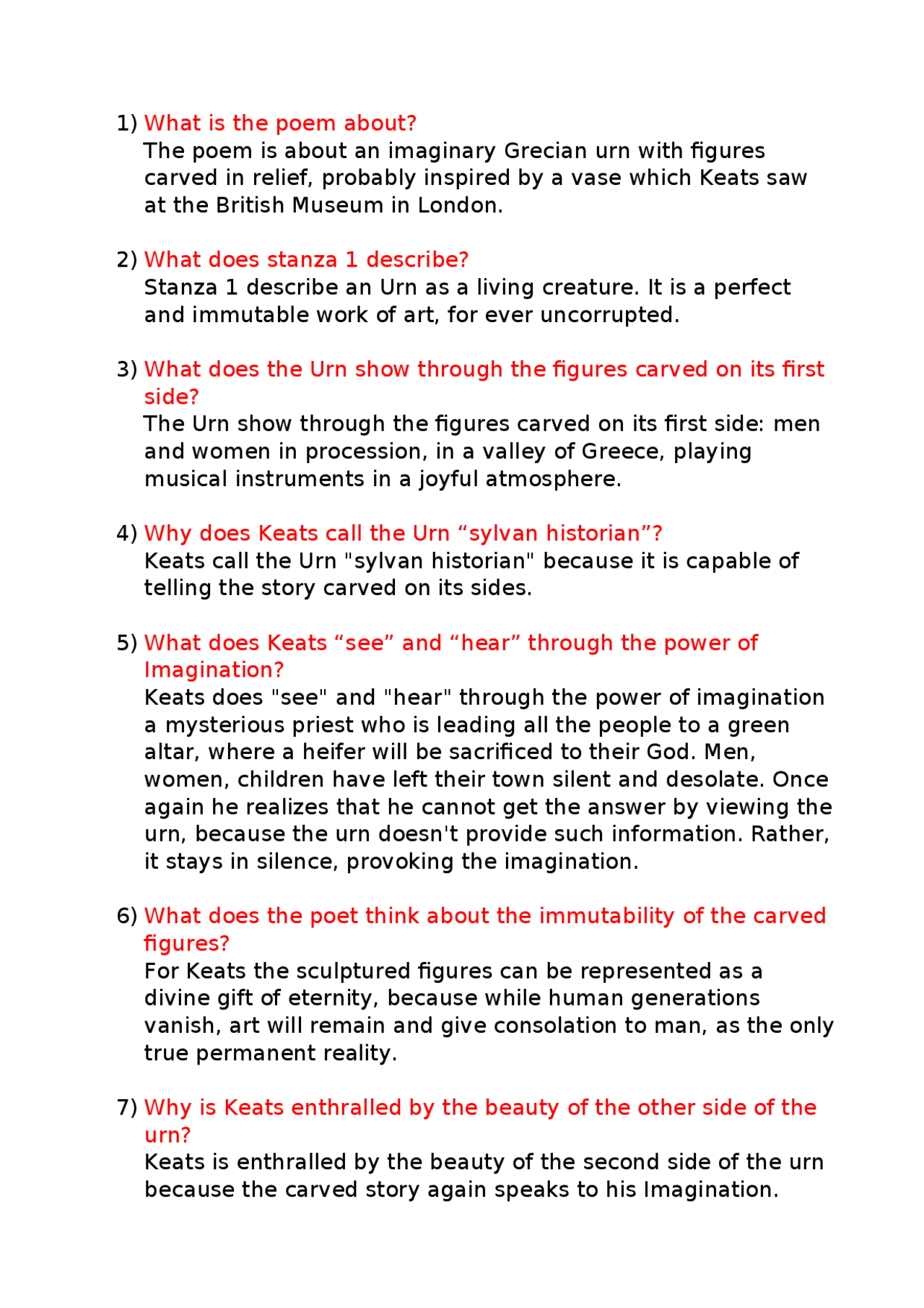 John Keats For English Lesson Docsity
