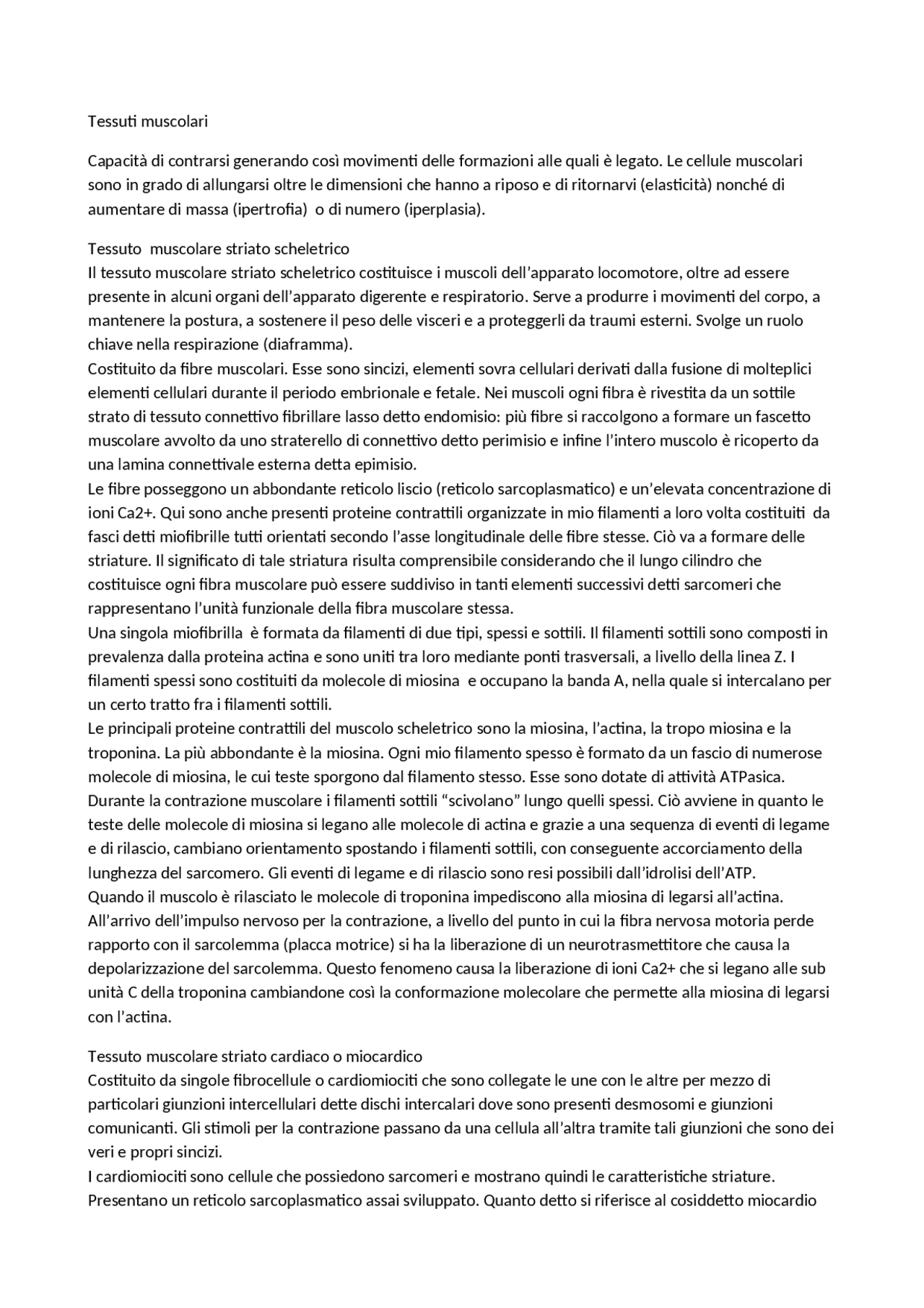 Tessuti Muscolari Sintesi Docsity
