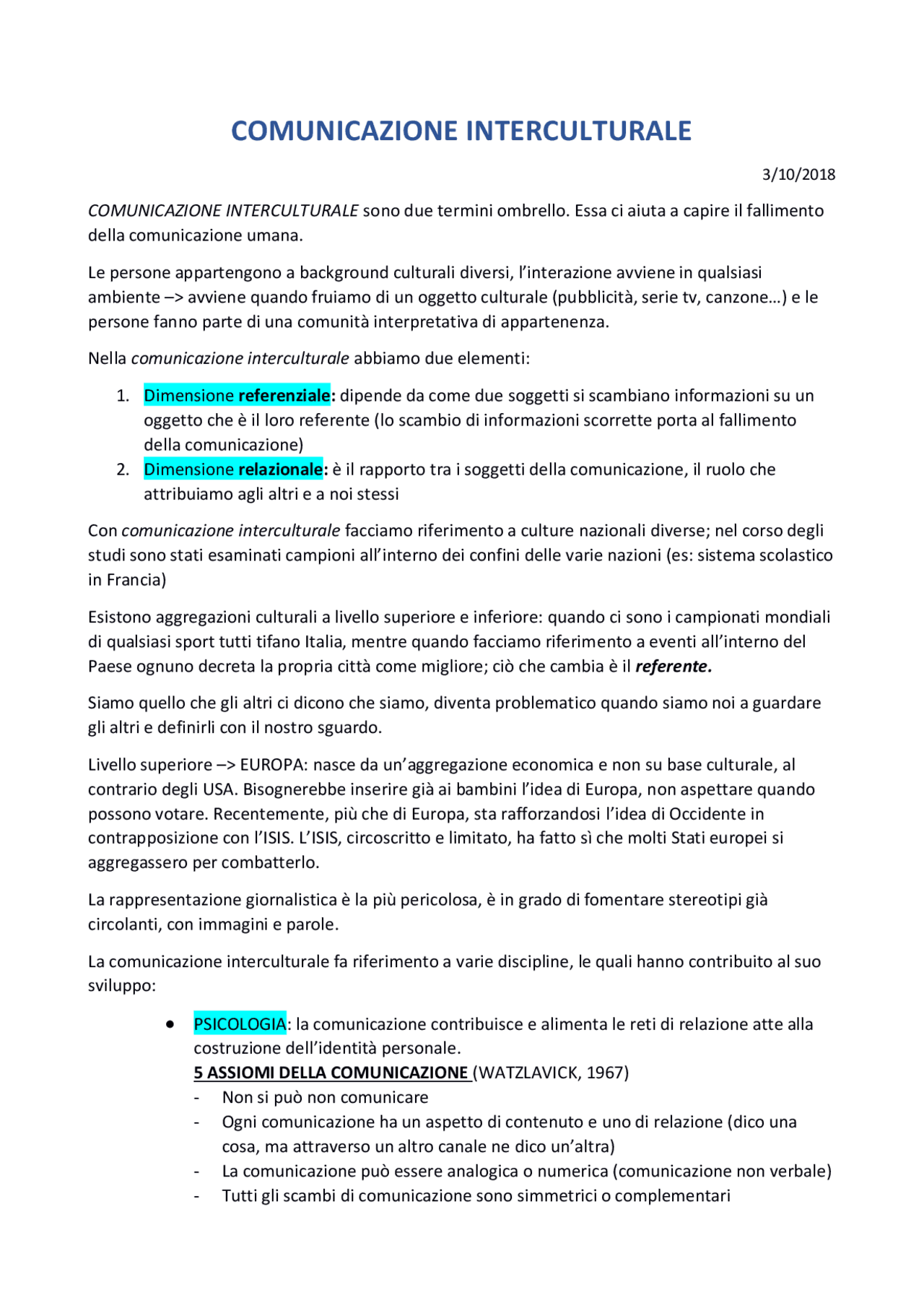 Comunicazione Interculturale Docsity