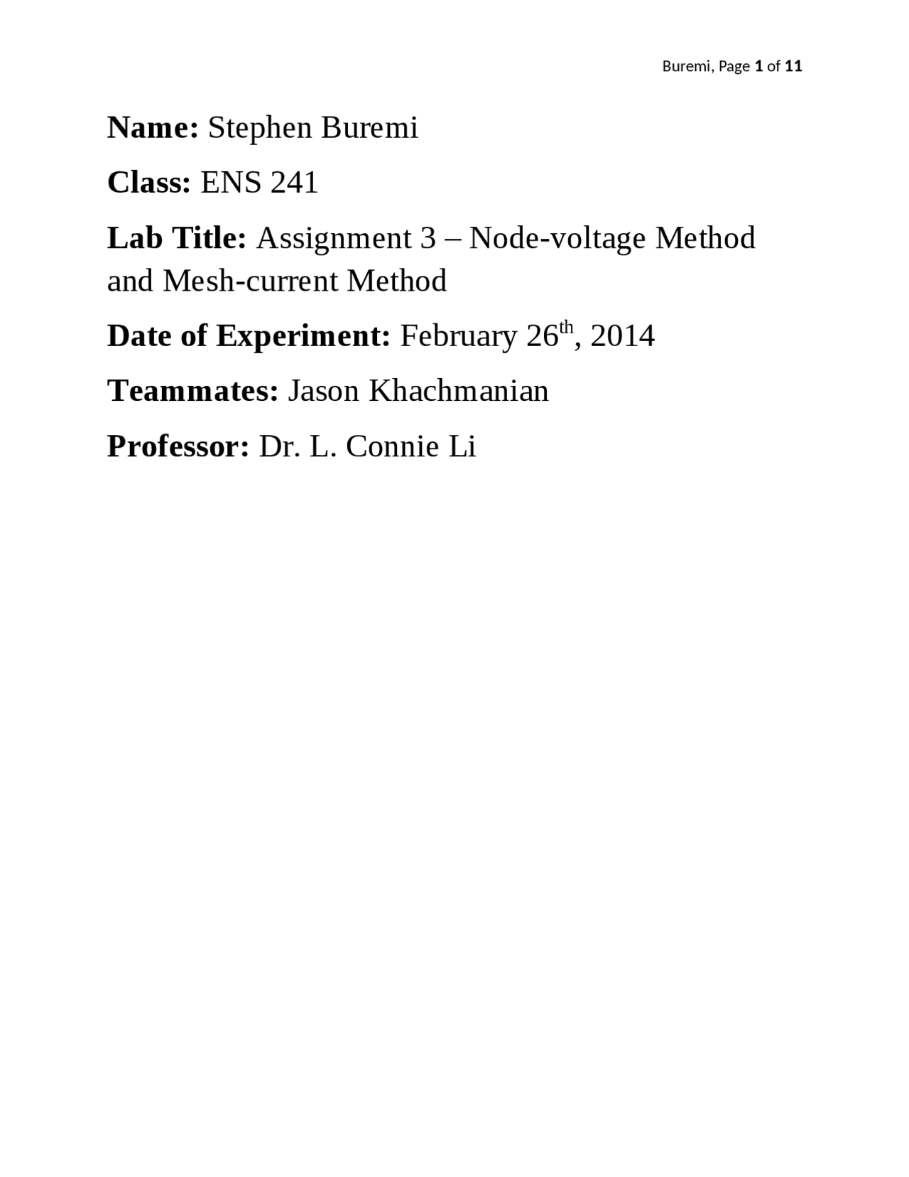 Assignment 3: Node-voltage Method and Mesh-current Method in Circuit ...