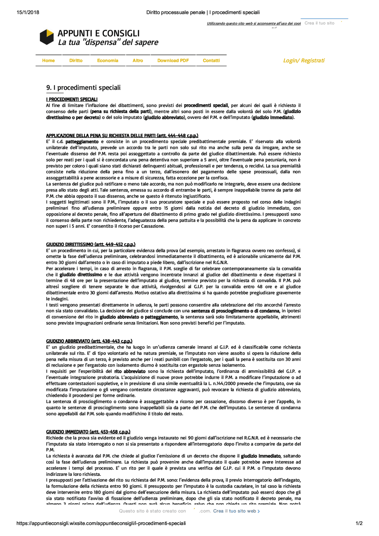 Procedimenti Speciali Procedura Penale Docsity
