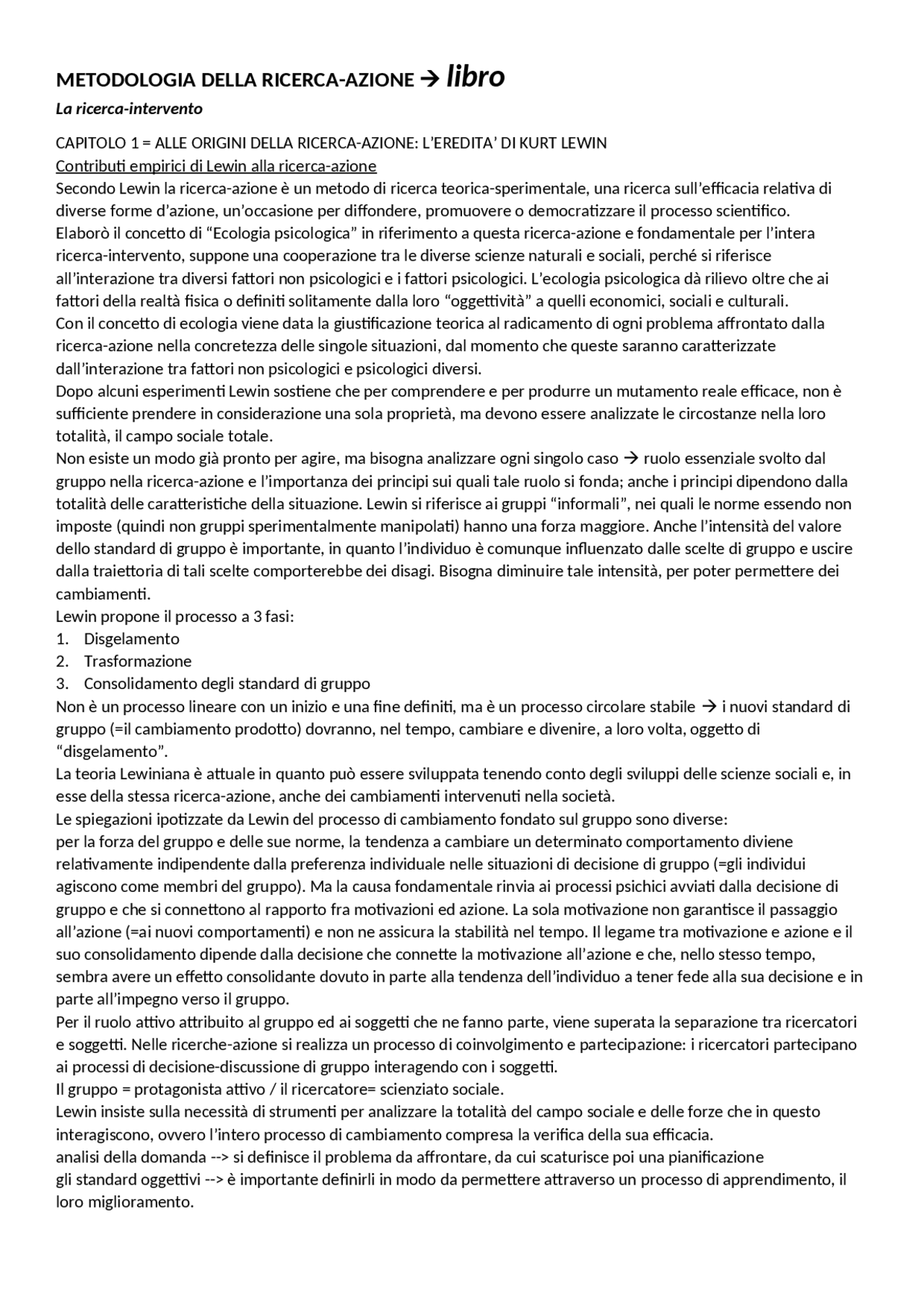 Metodologia ricerca azione - Docsity