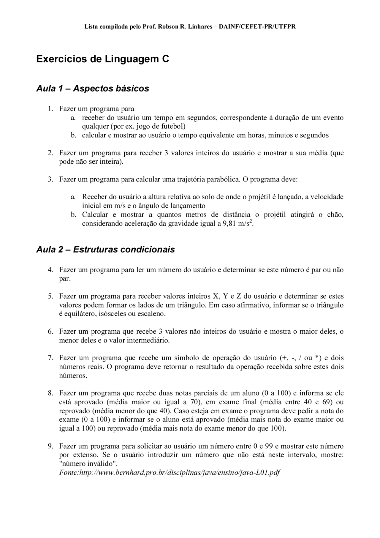 Exercicios Em Linguagem De Programação C Docsity