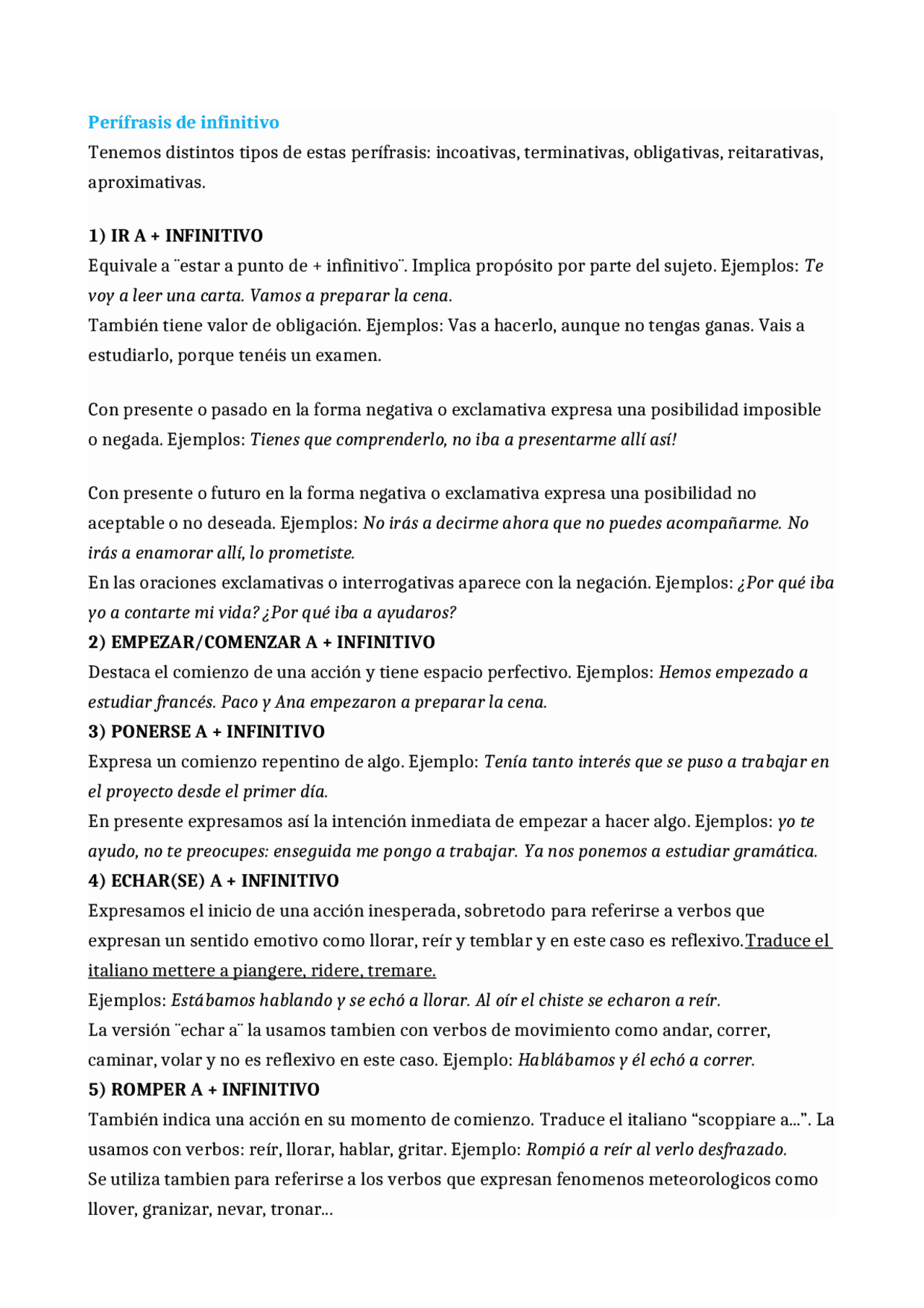 Grammatica spagnola - perífrasis de infinitivo - Docsity