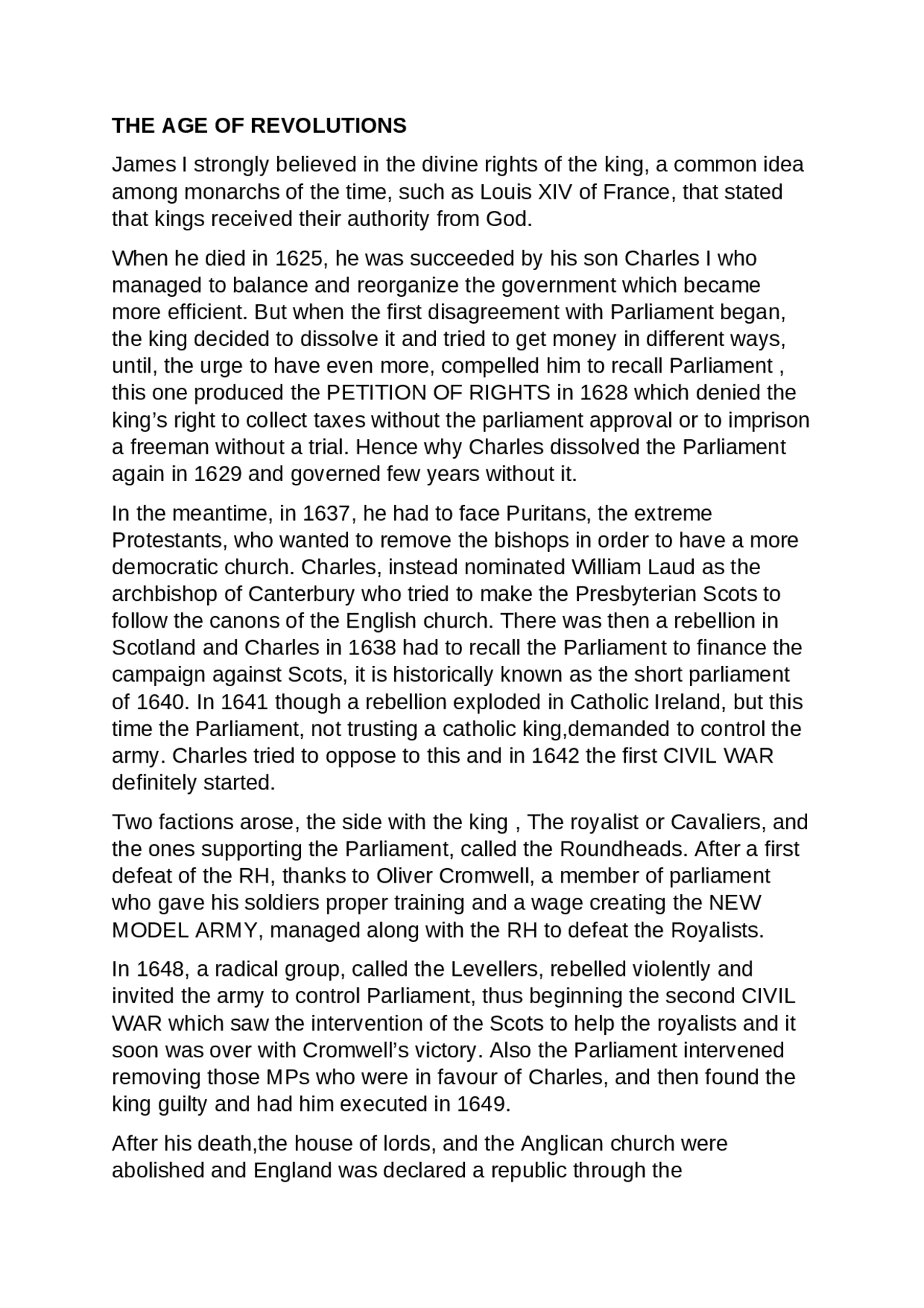 Age of Revolutions and Age of Change - Docsity