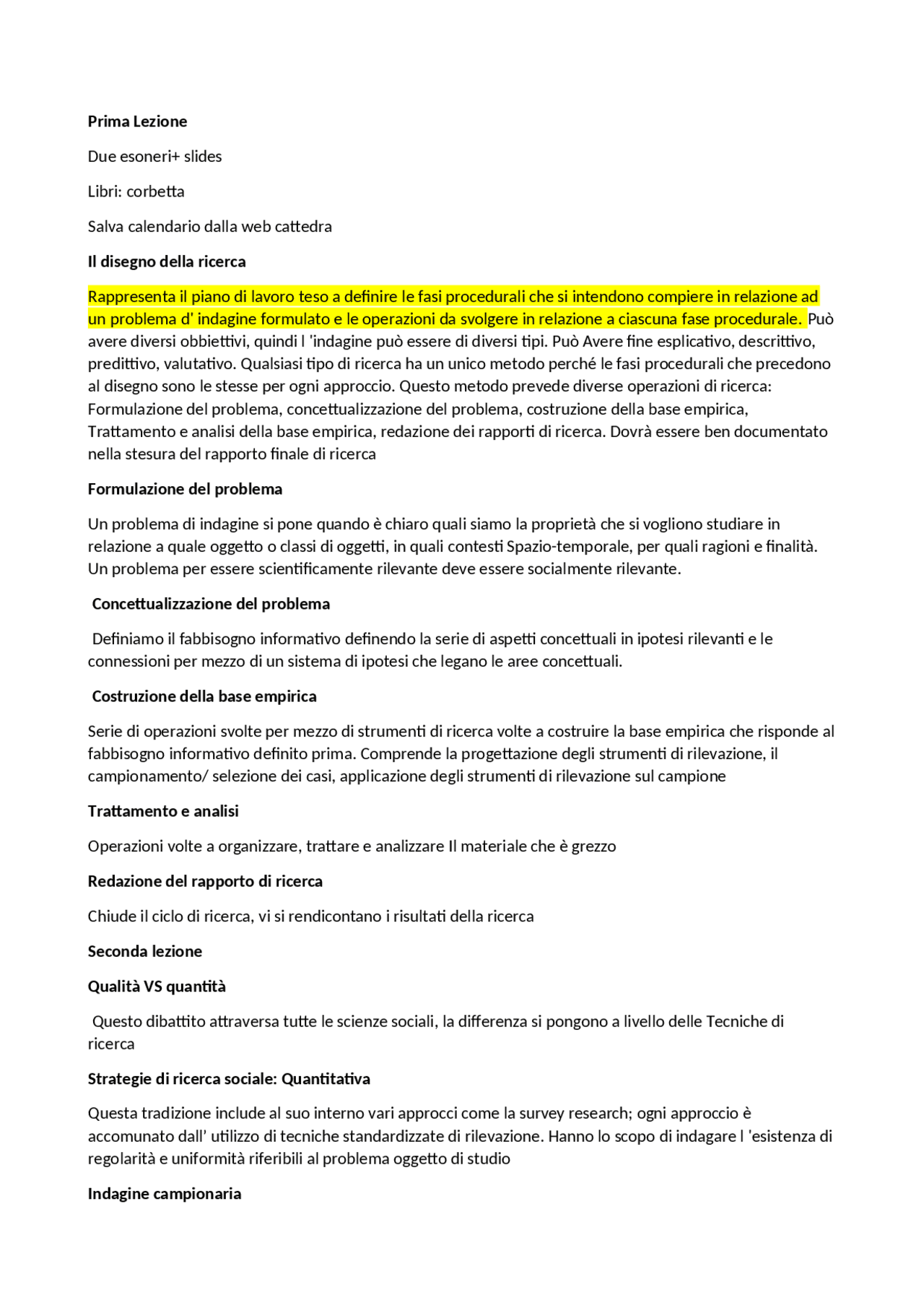 Metodologia Della Ricerca Sociale Docsity