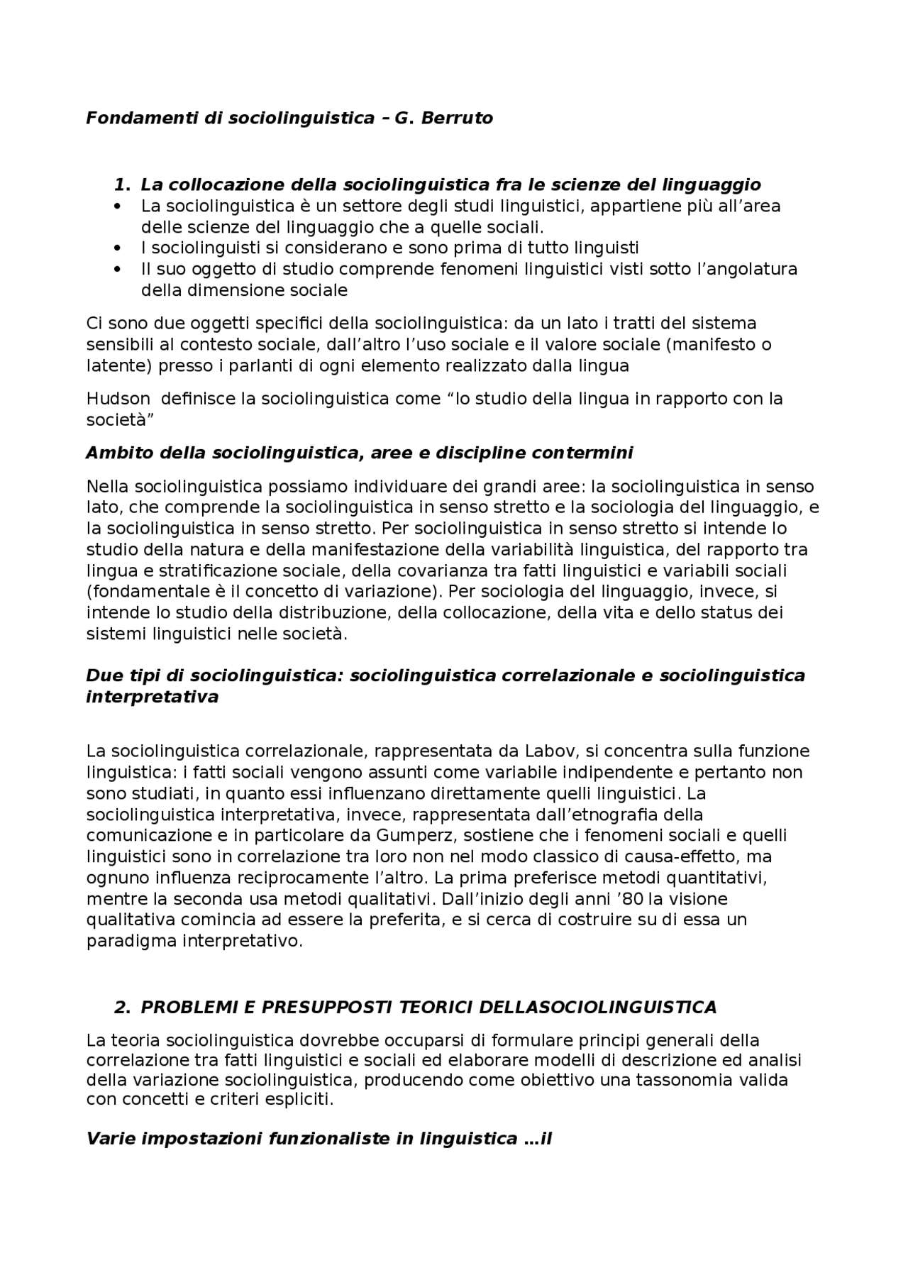 Fondamenti Di Sociolinguistica G Berruto Docsity