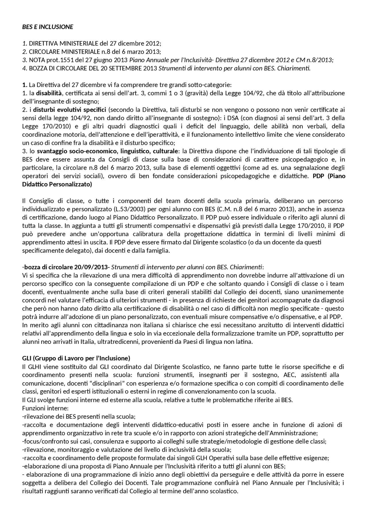 Bes E Inclusione Scolastica Docsity