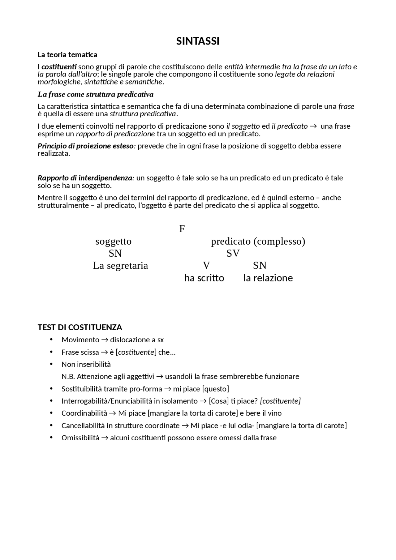 Riassunto di sintassi - Docsity