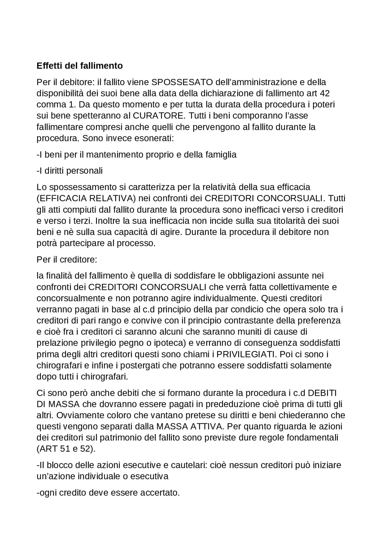 Effetti Del Fallimento In Diritto Commerciale Appunti Di Diritto