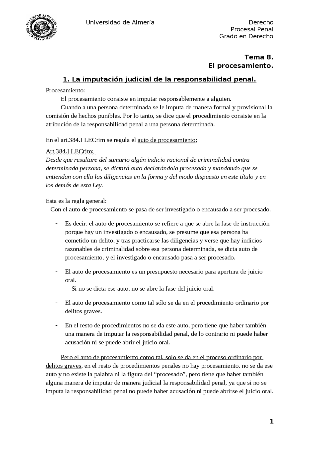 Apuntes Derecho Procesal Penal Docsity