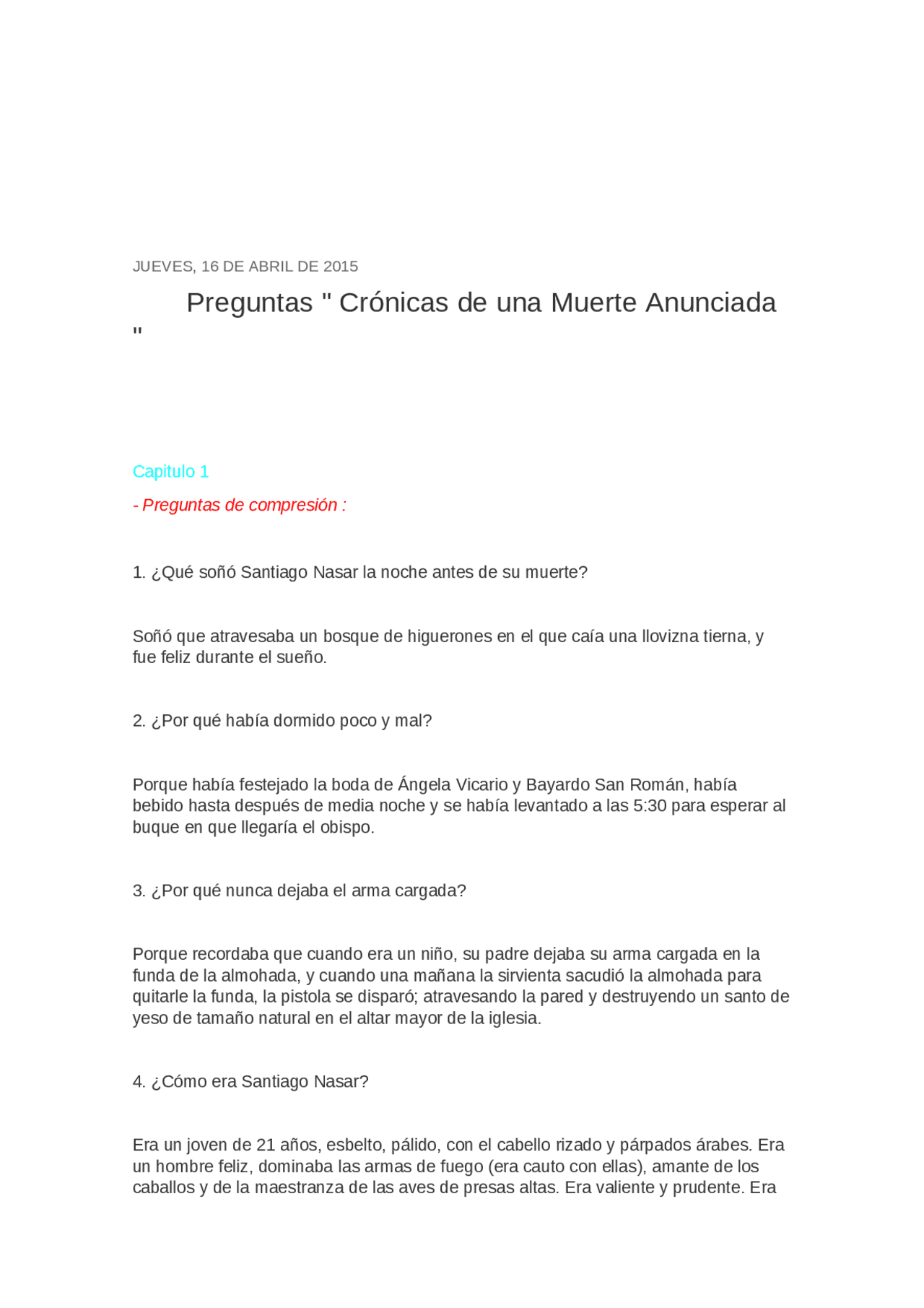 Cronicas de una muerte anunciada - Docsity
