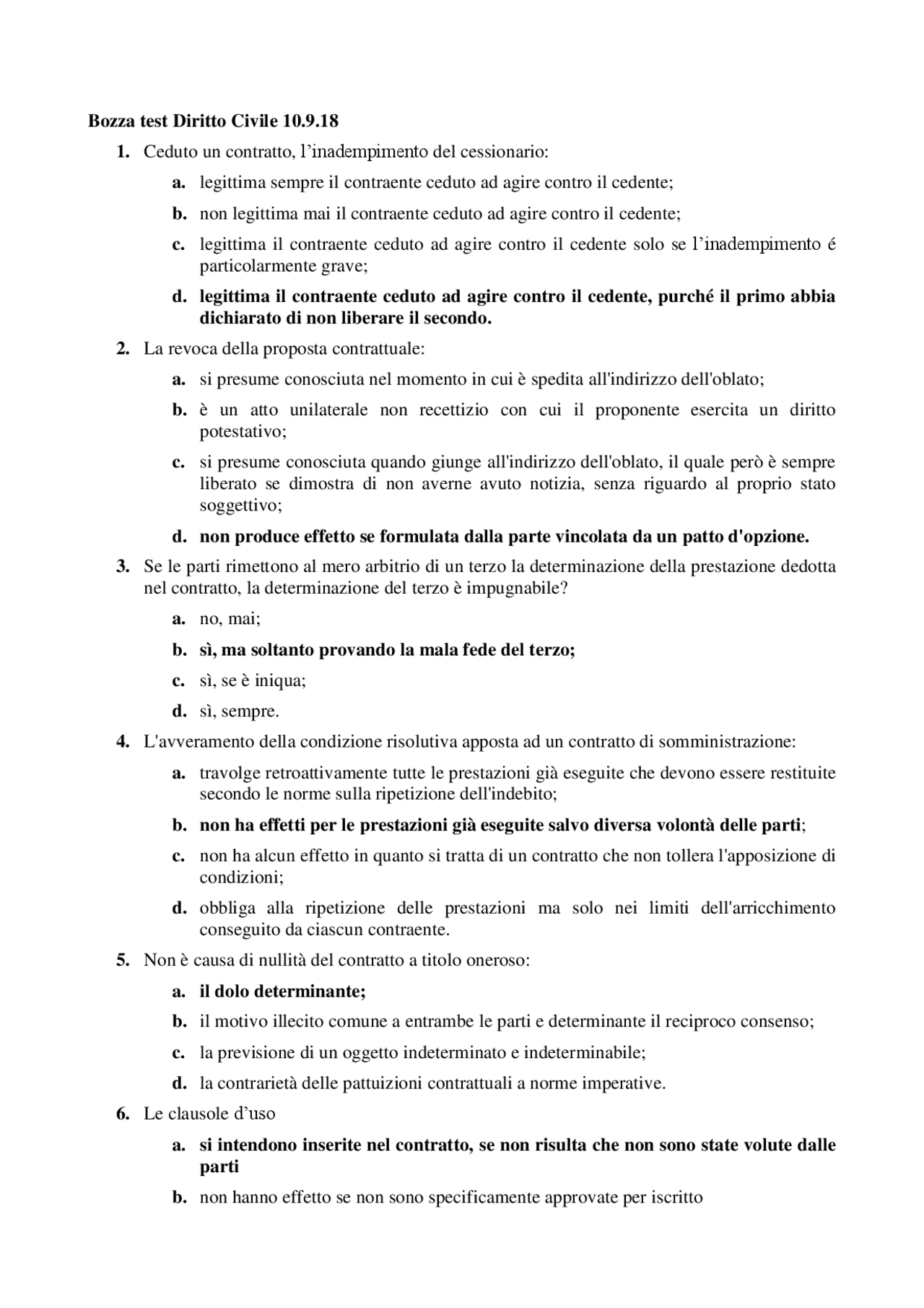 Test Esame Diritto Civile Docsity