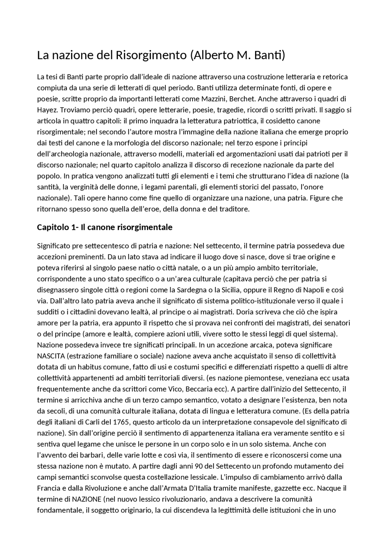 La nazione del Risorgimento- Banti - Docsity