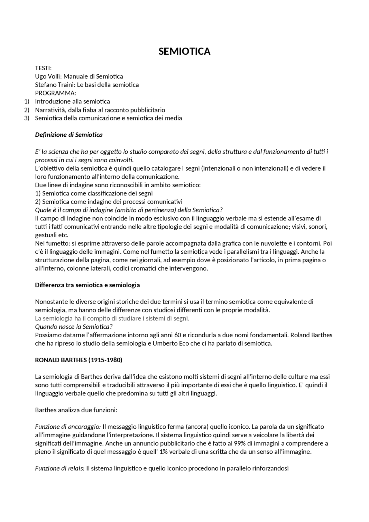 Semiotica Dal Libro Manuale Di Semiotica Di Ugo Volli Docsity