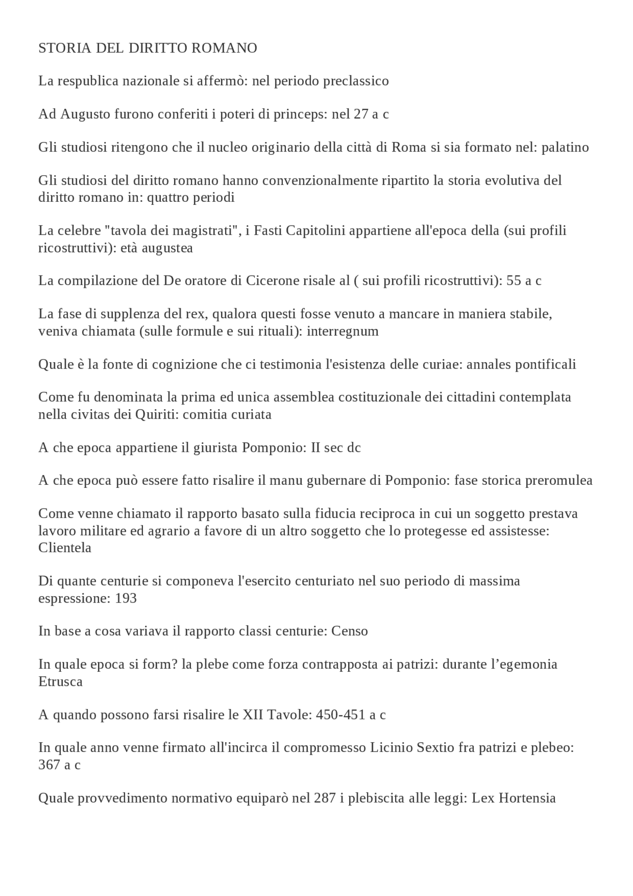 storia del diritto romano domande e risposte esame | Prove d'esame di Storia del Diritto Romano ...