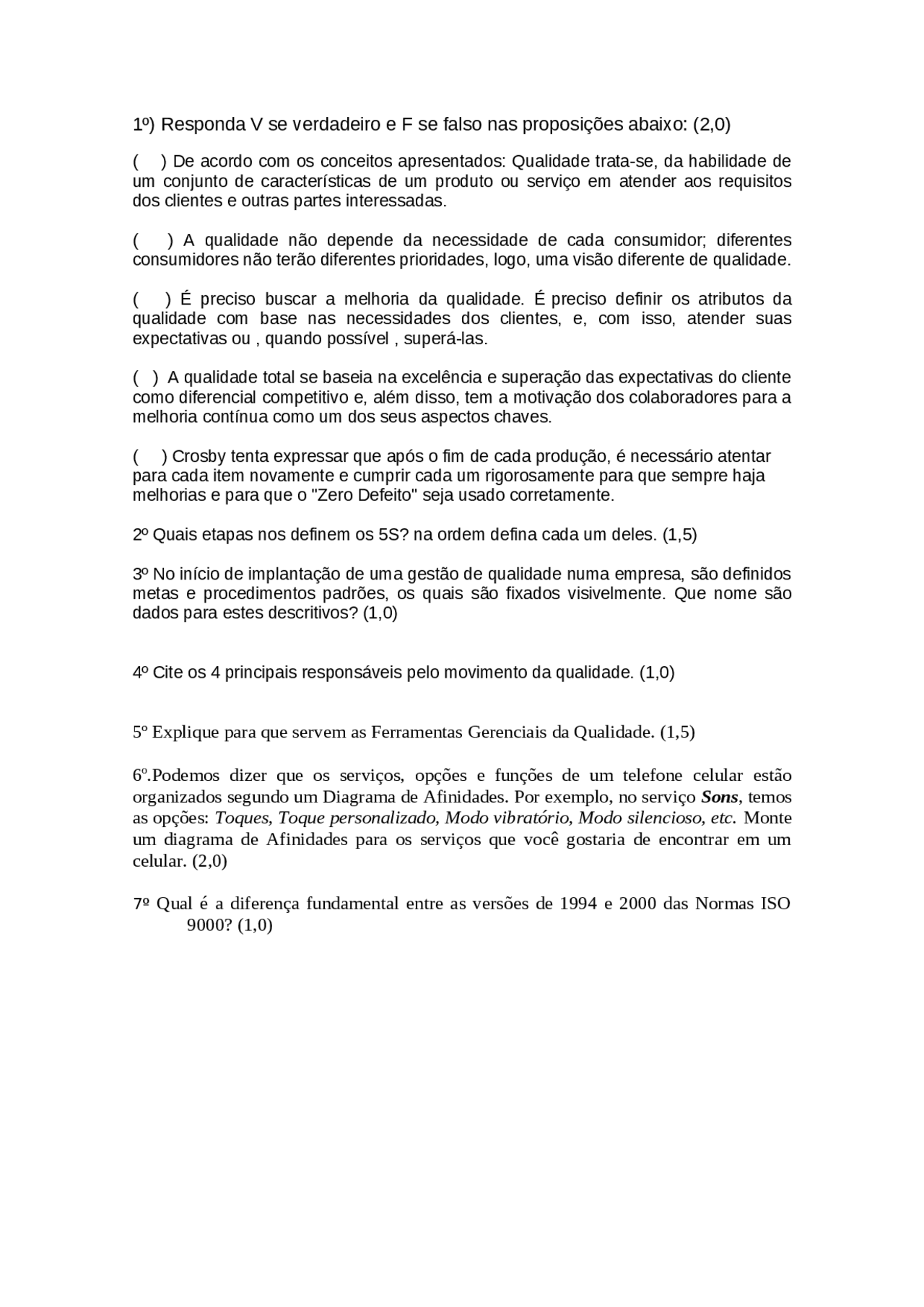 Exercícios Gestão Da Qualidade Docsity