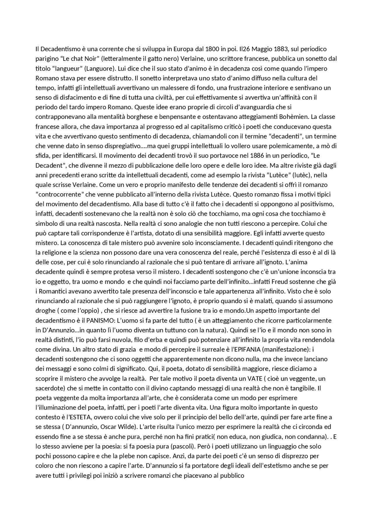 Decadentismo E Baudelaire Docsity