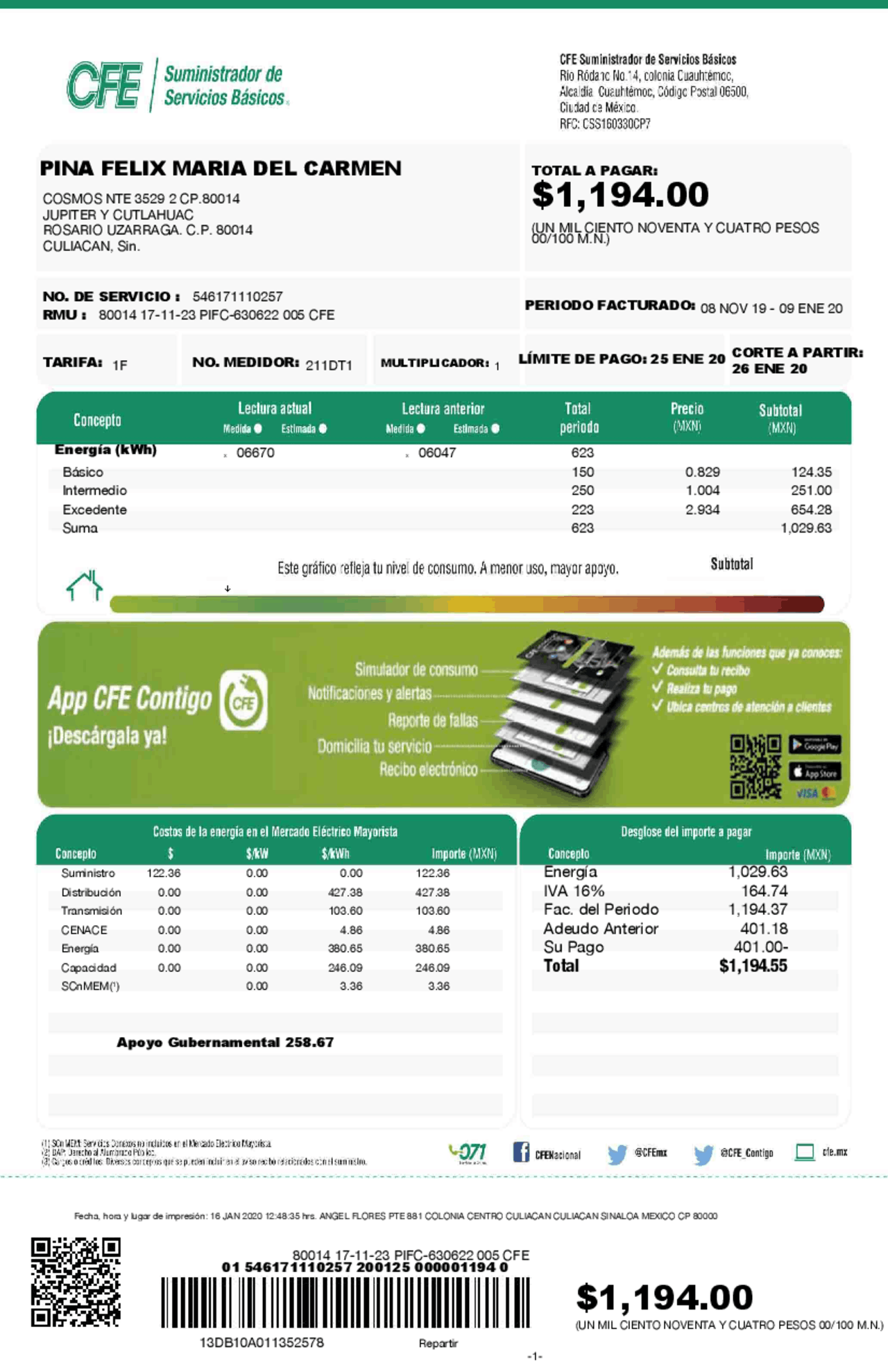 Estructura de un recibo de cfe - Docsity