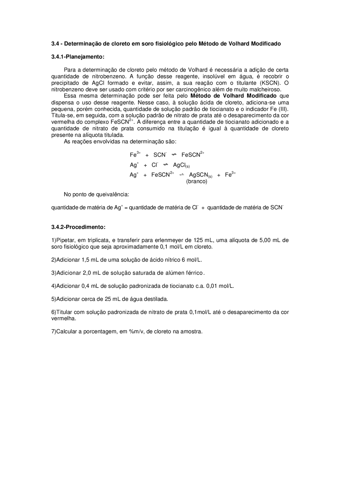 Determinação De Cloreto Em Soro Fisiológico Pelo Método De Volhard