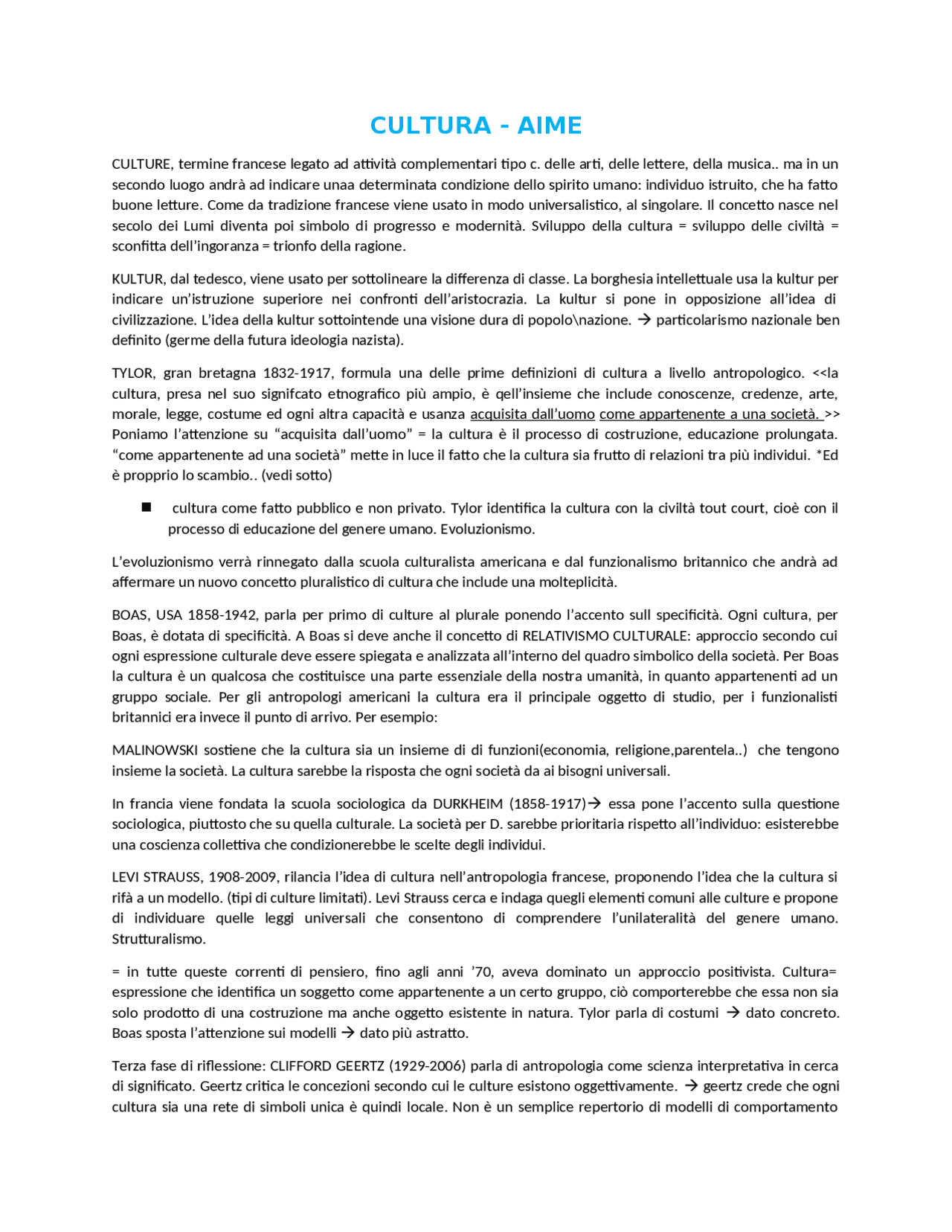 Riassunto Di Cultura Aime Docsity