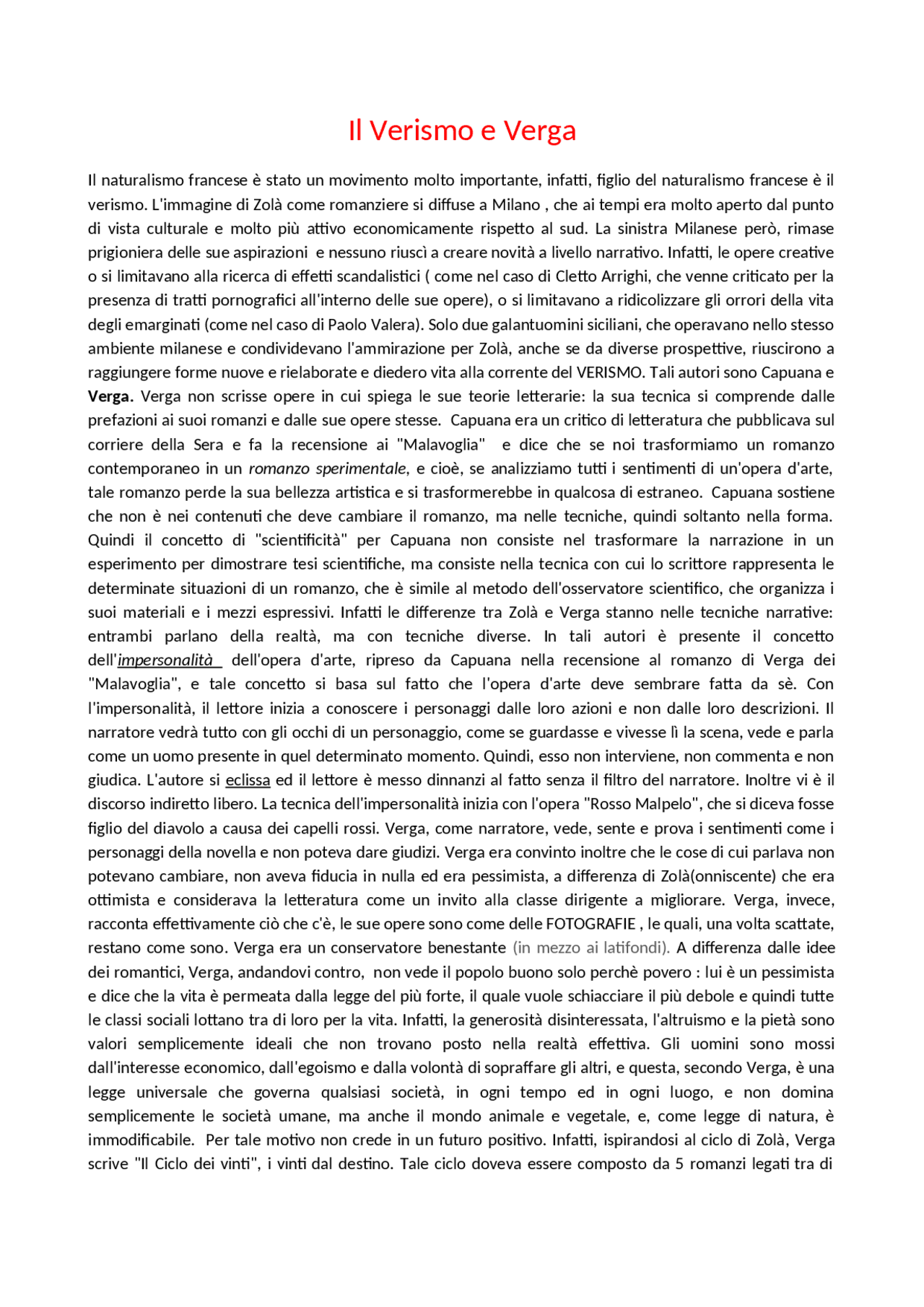 Il Verismo E Giovanni Verga Docsity
