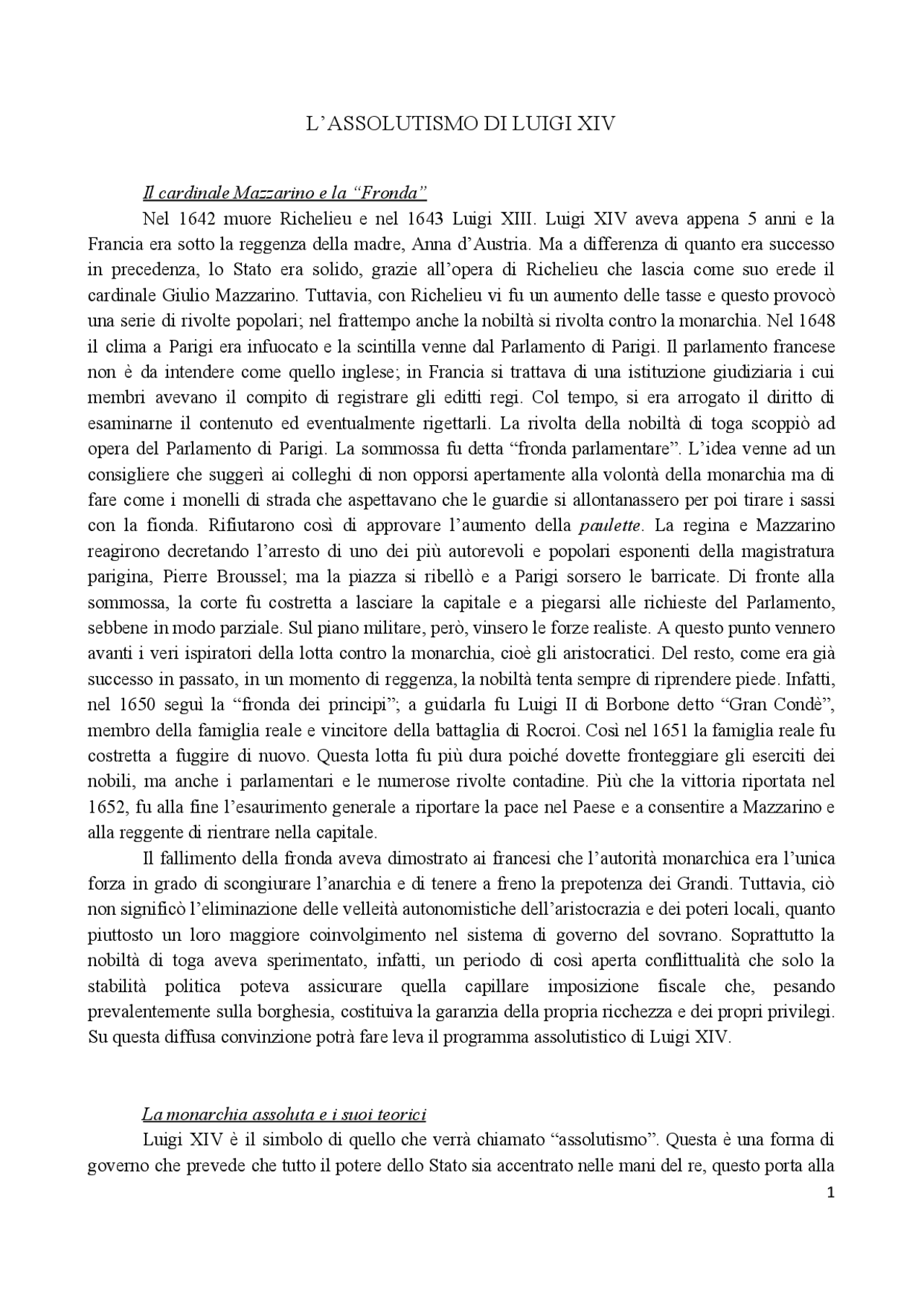 Lassolutismo Di Luigi Xiv Docsity