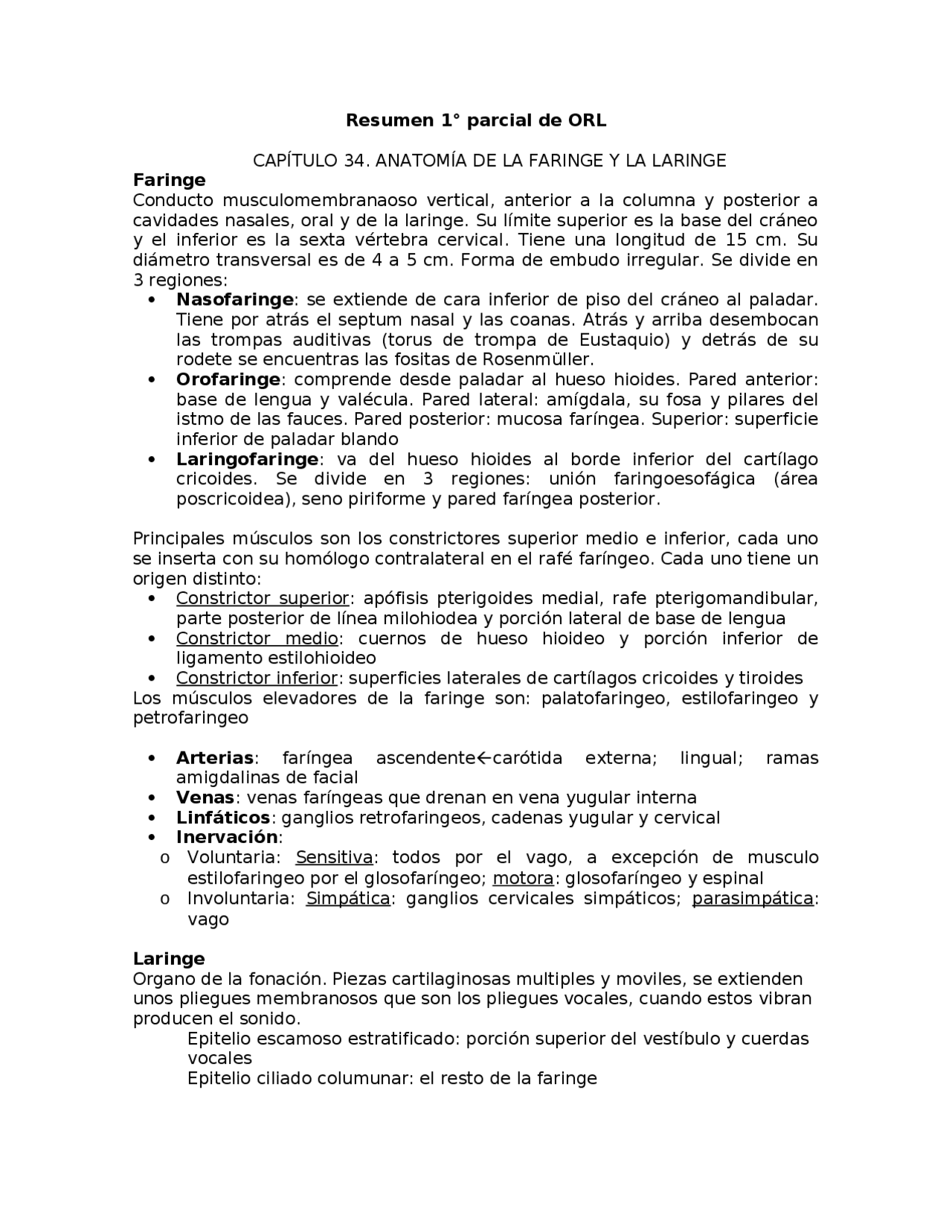 Resumen Otorrinolaringología Anatomía Primer Parcial Docsity