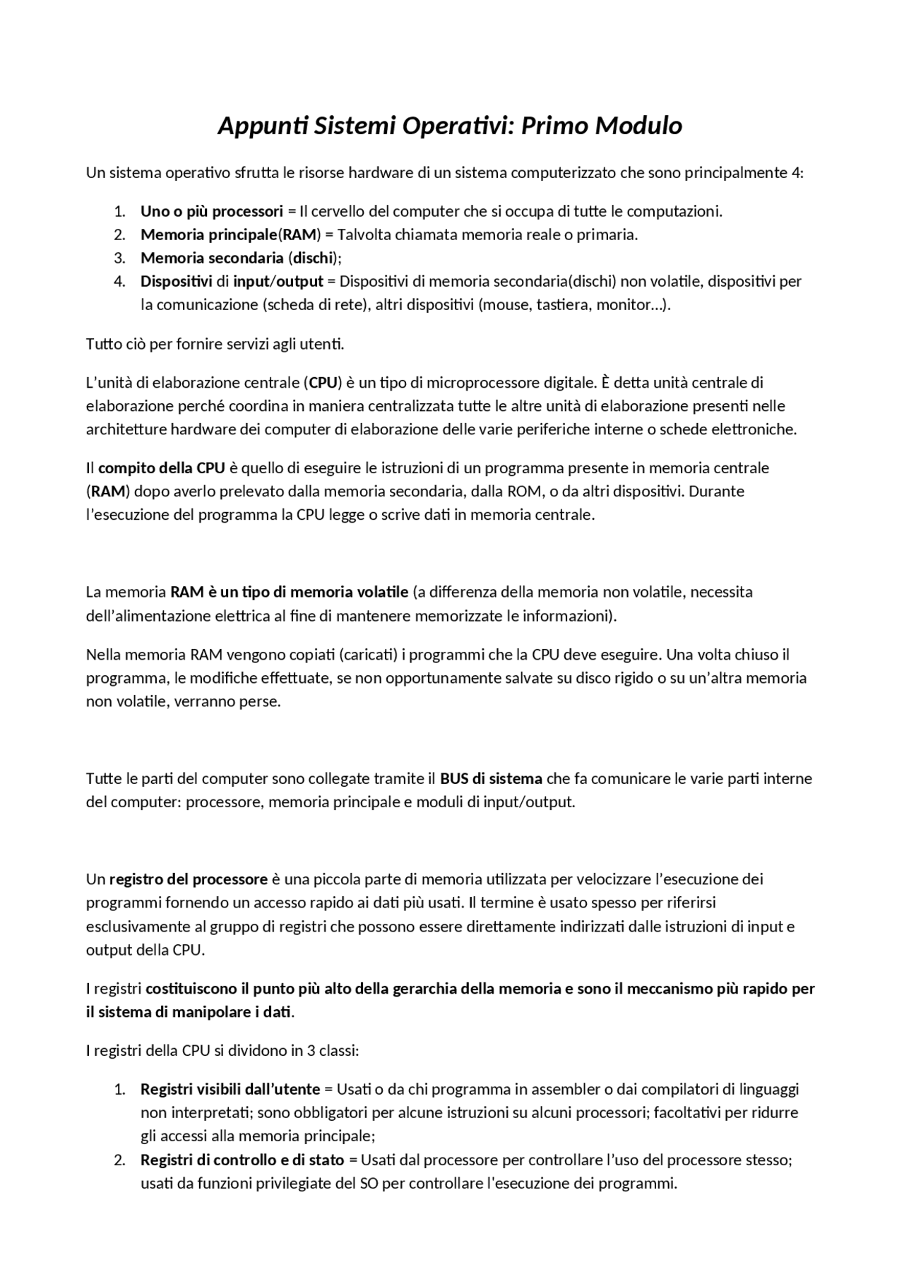 Appunti Sistemi Operativi - Docsity