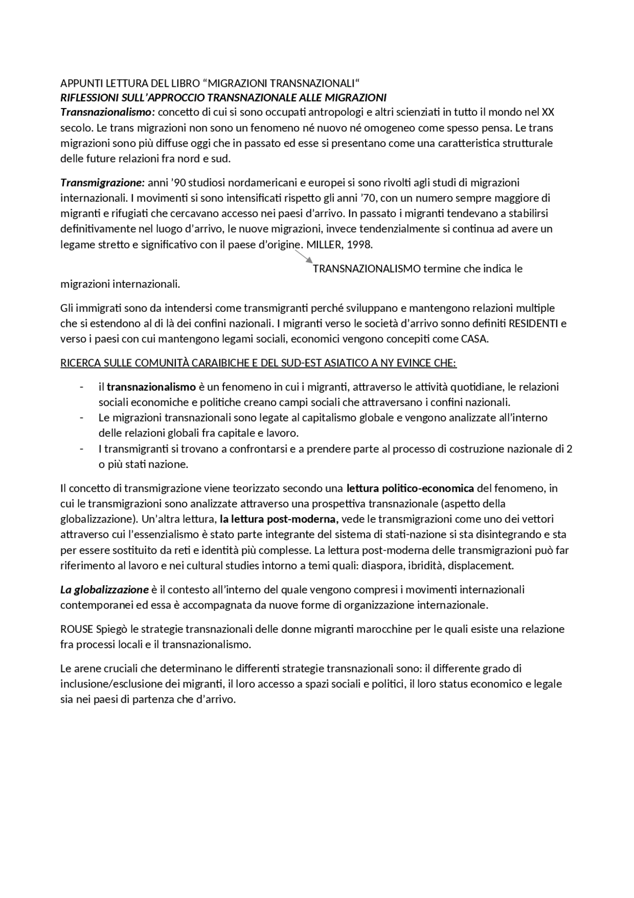 Migrazioni Transnazionali Libro Docsity