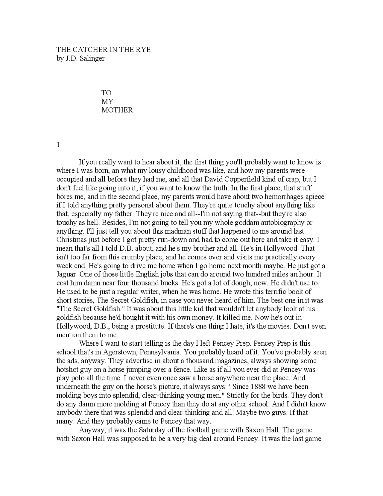 The Catcher in the rye - Docsity