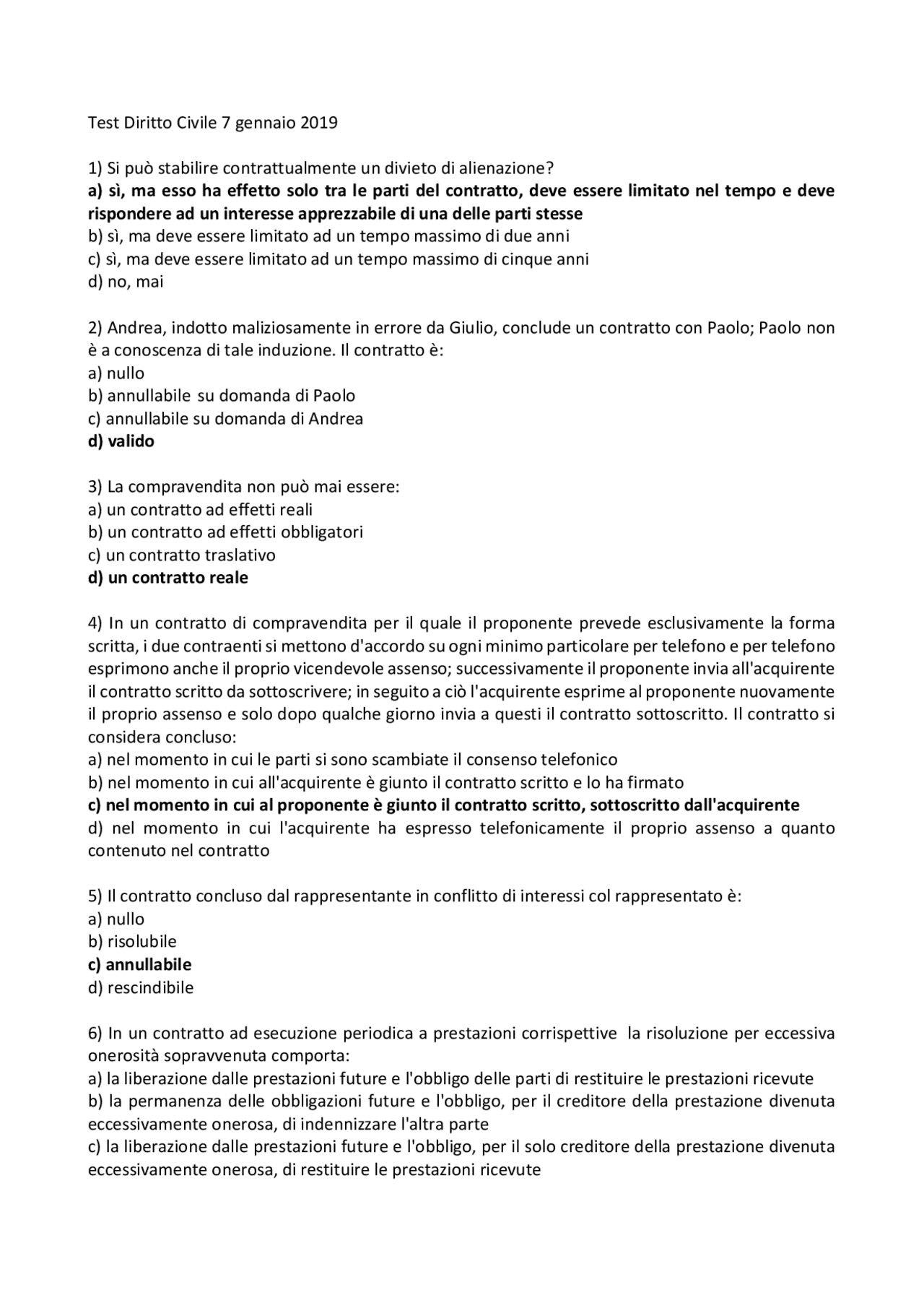 Test Esame Diritto Civile Docsity