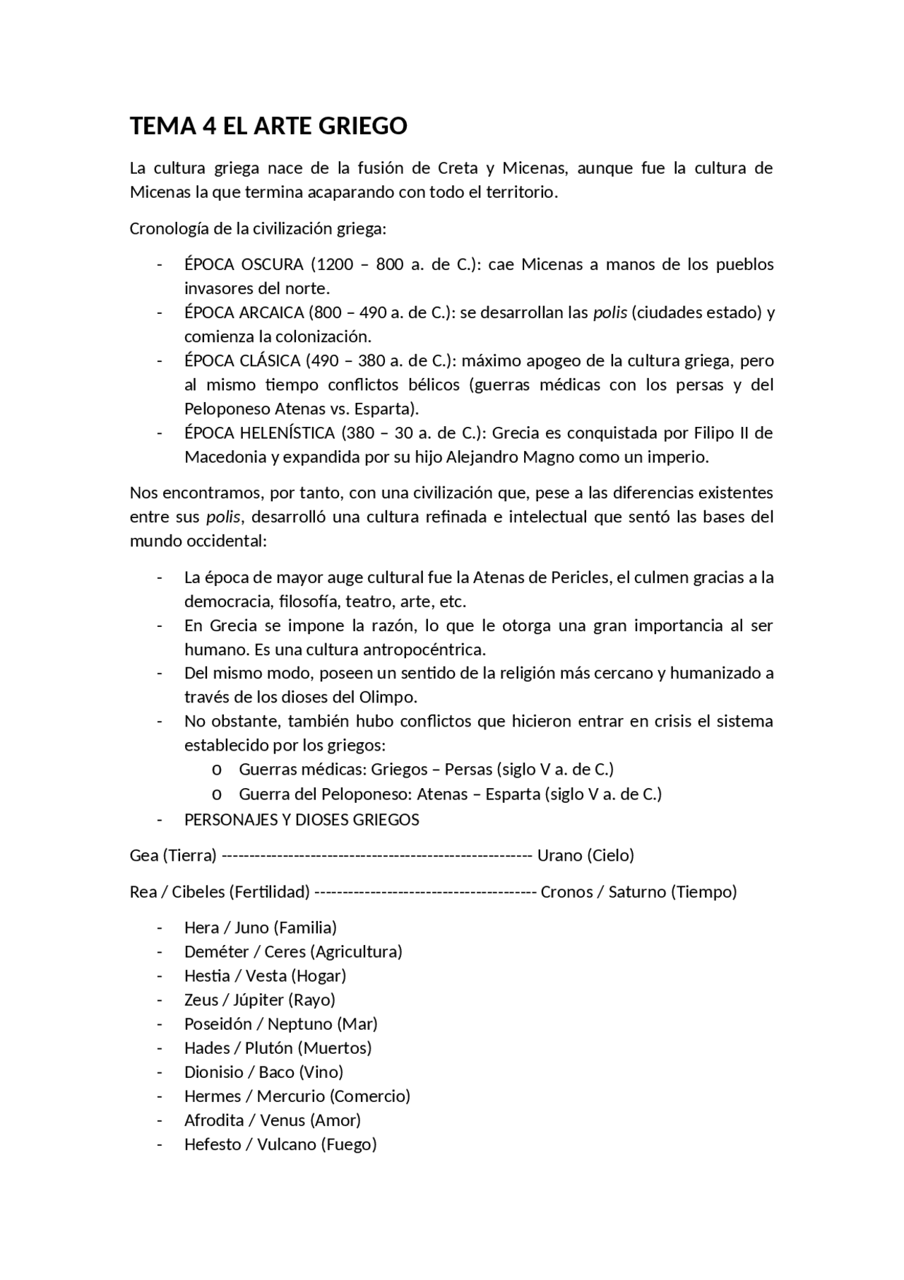 TEMA 4. ARTE DE GRECIA - Docsity