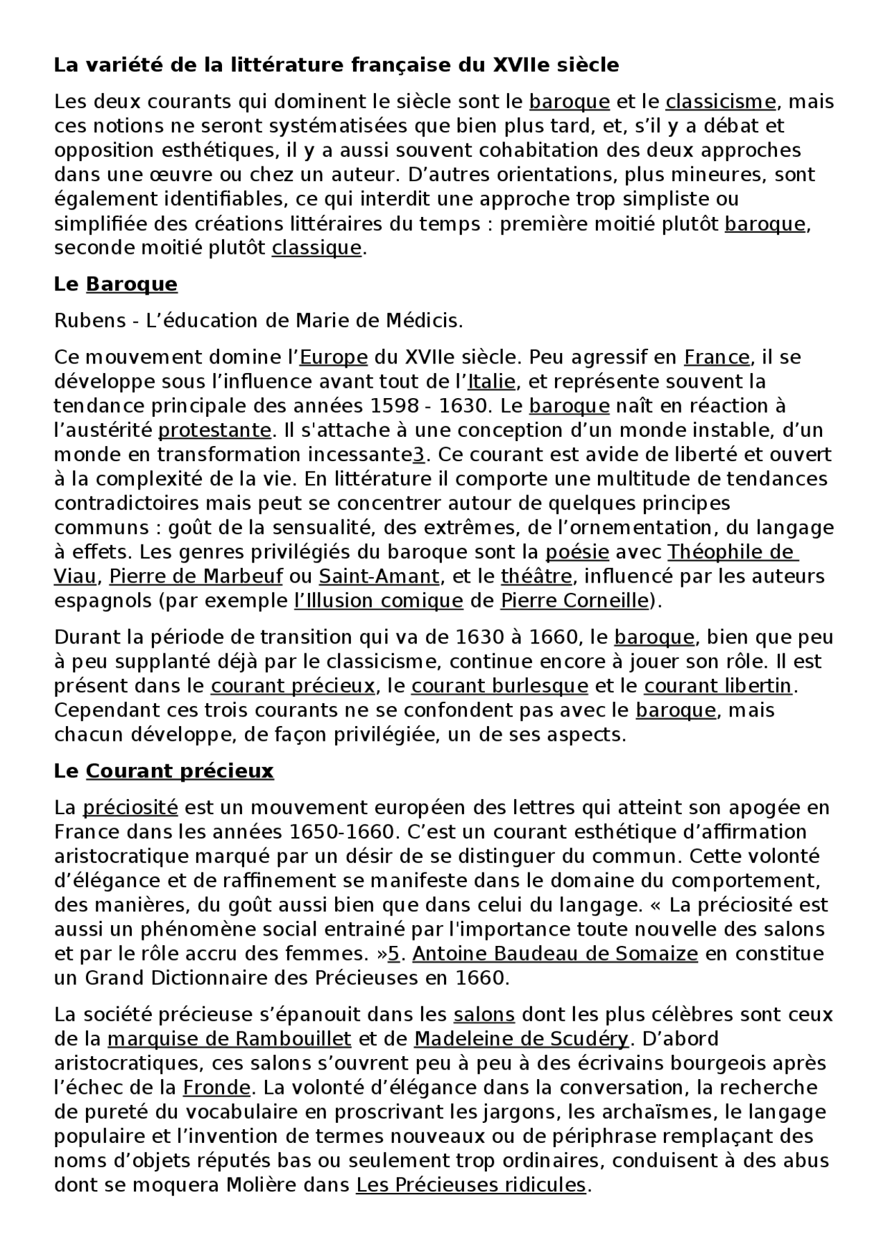 Riassunti LA LITTERATURE FRANCAISE DU XVII siècle - Docsity