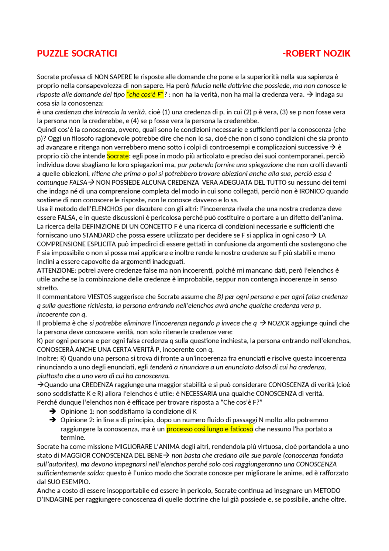 Puzzle Socratici R Nozick Docsity