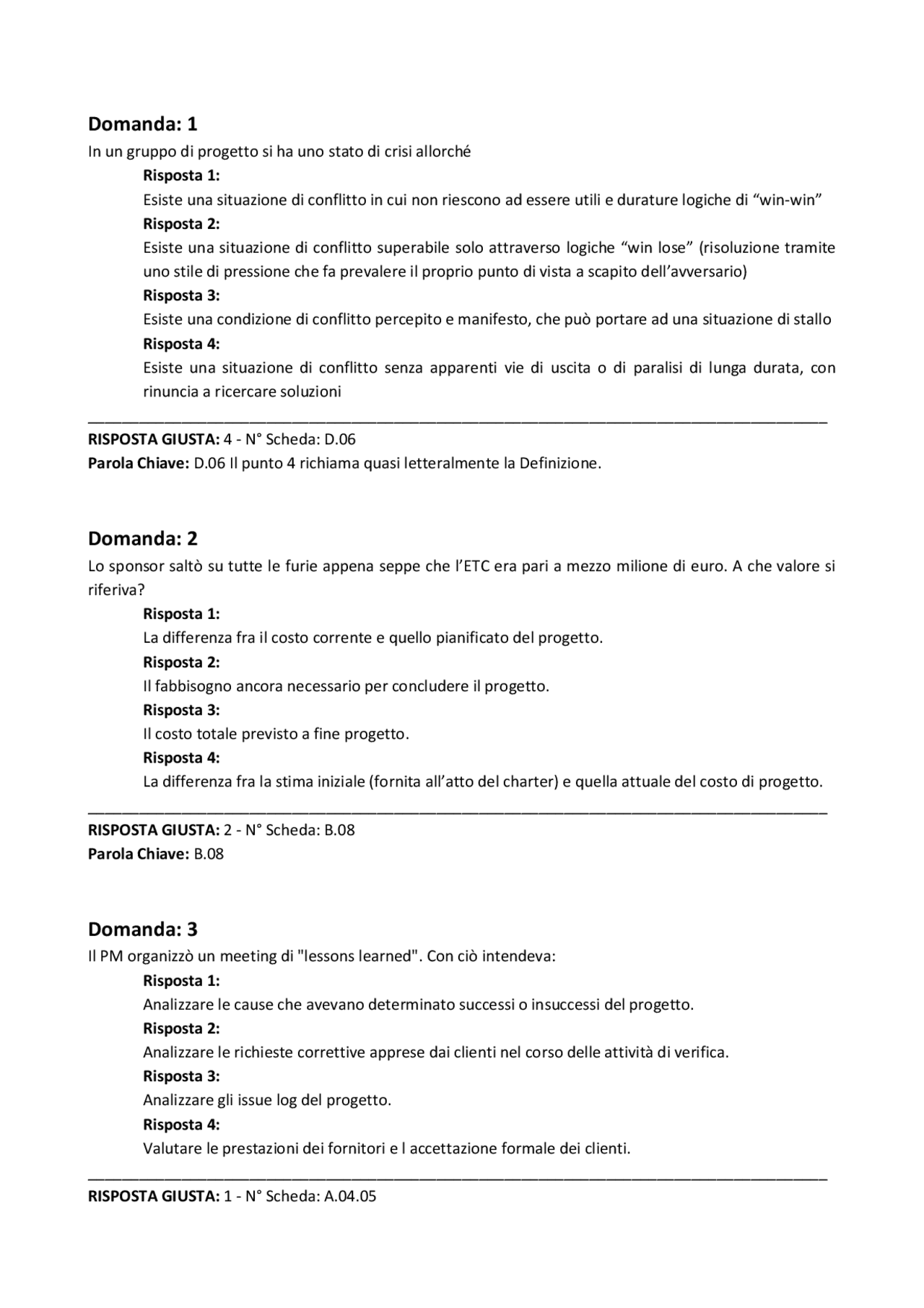Domande Isipm Base Con Risposte 2 Esercizi Di Project Management