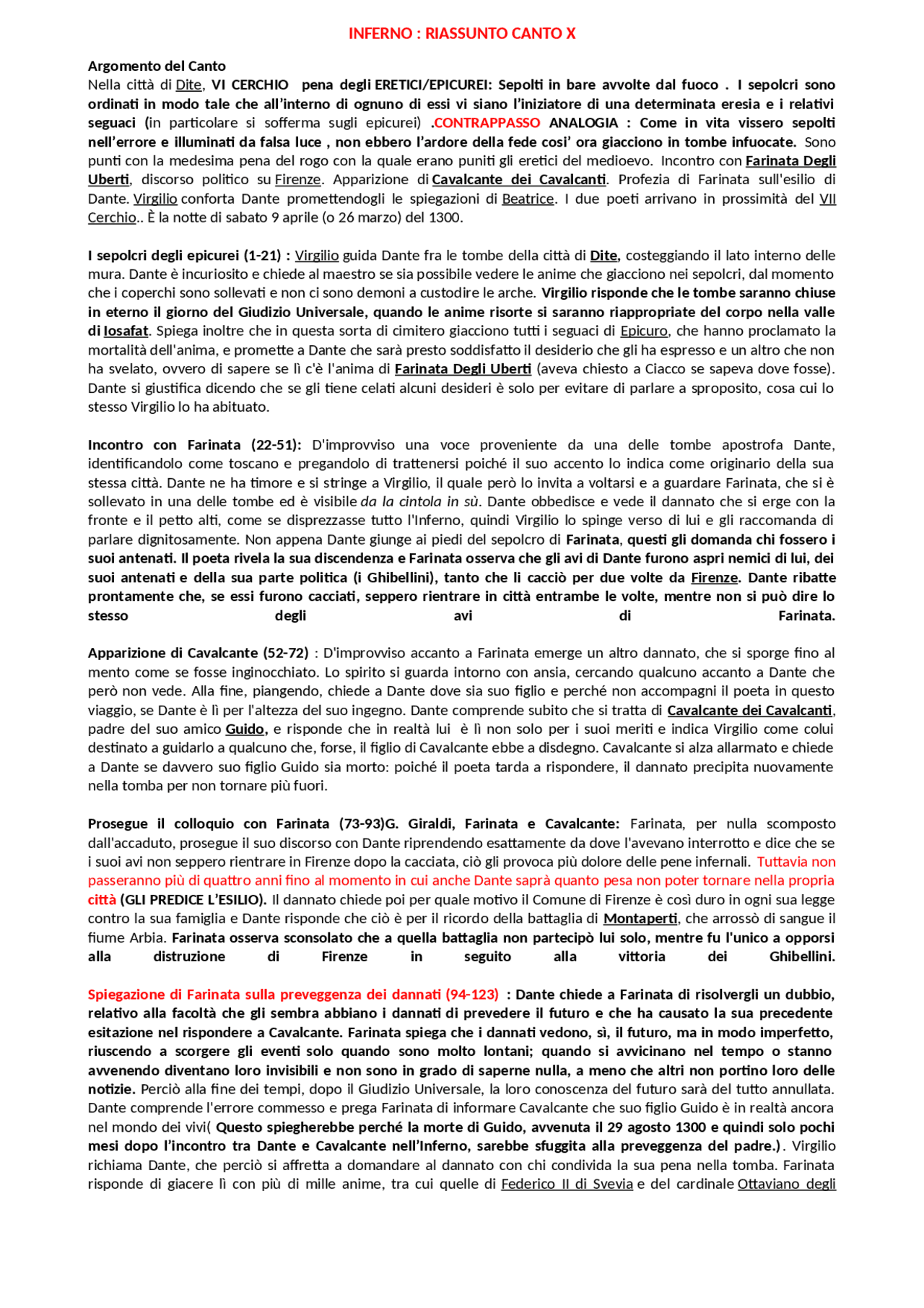 Divina Commedia Inferno Canto X Docsity