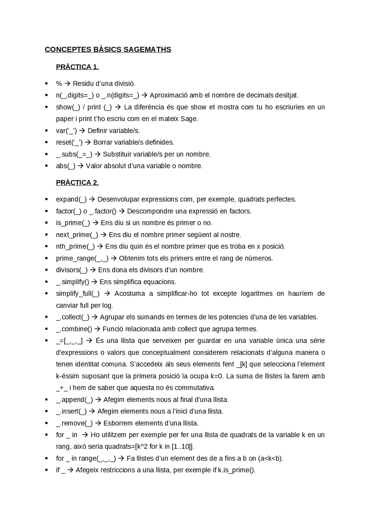 Conceptes Bàsics Sagemath Docsity