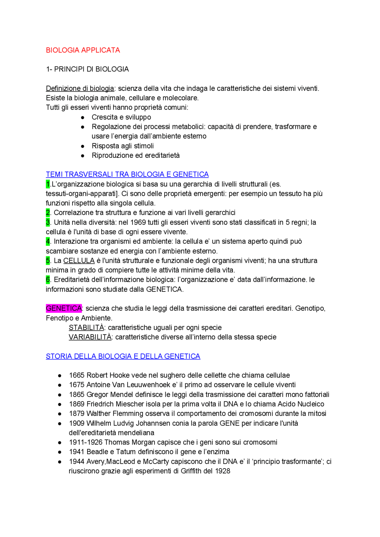 Principi Di Biologia Docsity