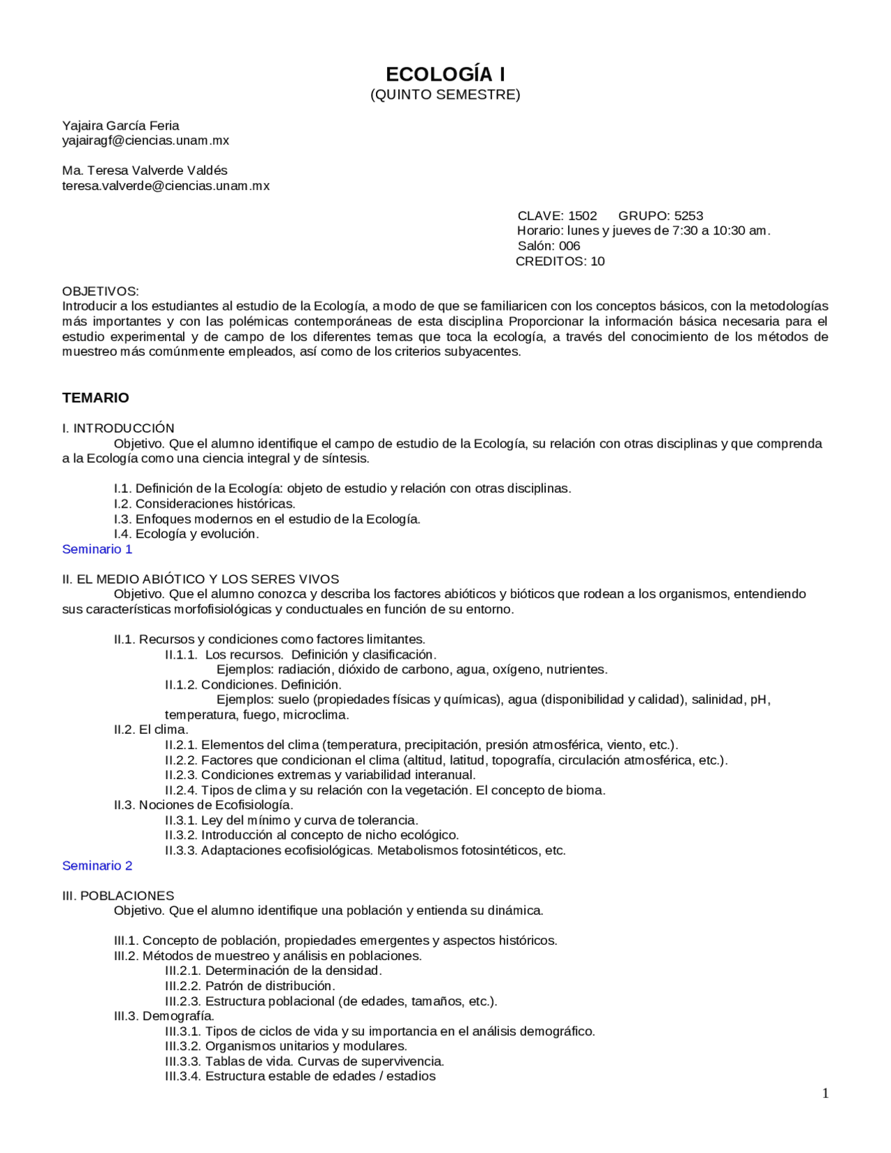 Programa De Ecología Docsity