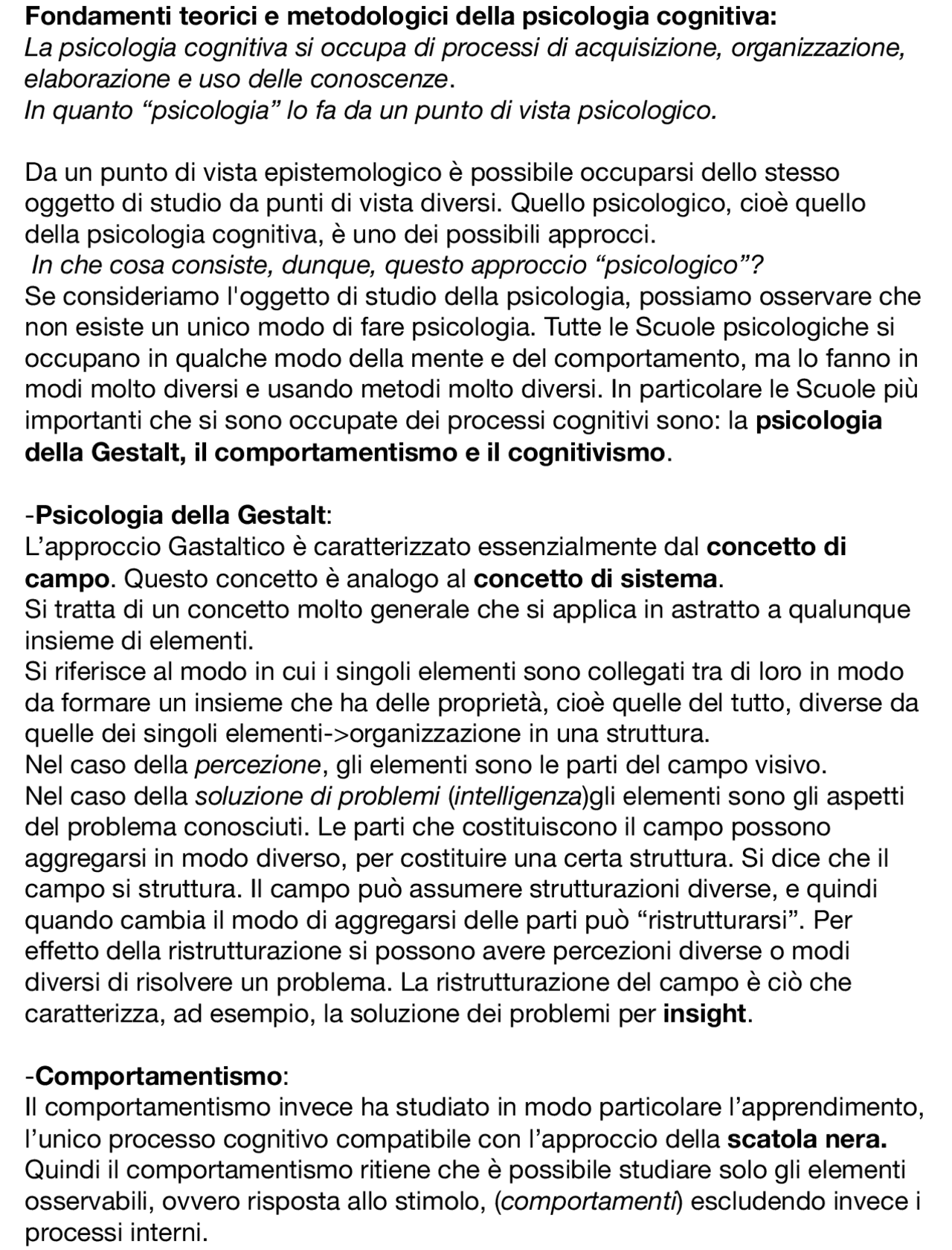 Psicologia Dei Processi Cognitivi Docsity