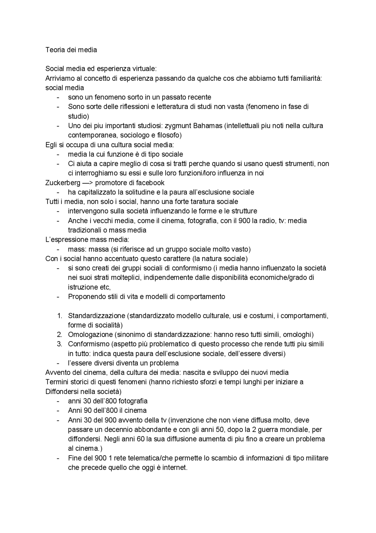 Lezione di teoria dei media - Docsity
